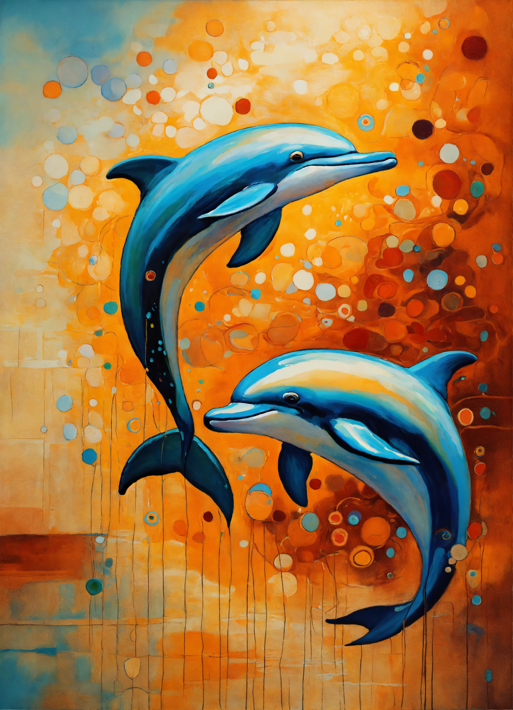 Lexica - Minimalist, abstract and oil painting of dolphins in warm ...