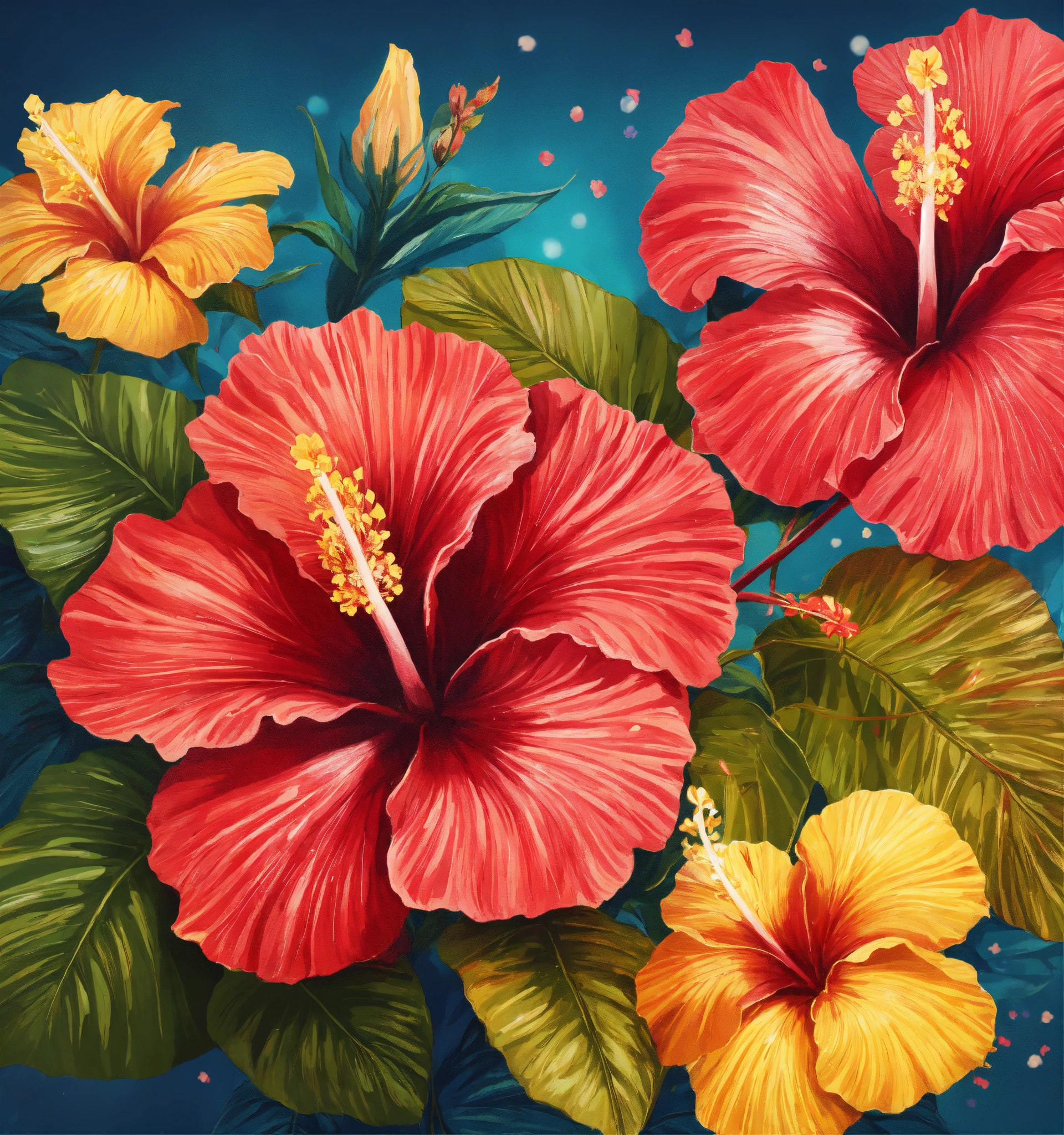 Lexica - A hibiscus flower with a tiare, bright colors, drawing ...