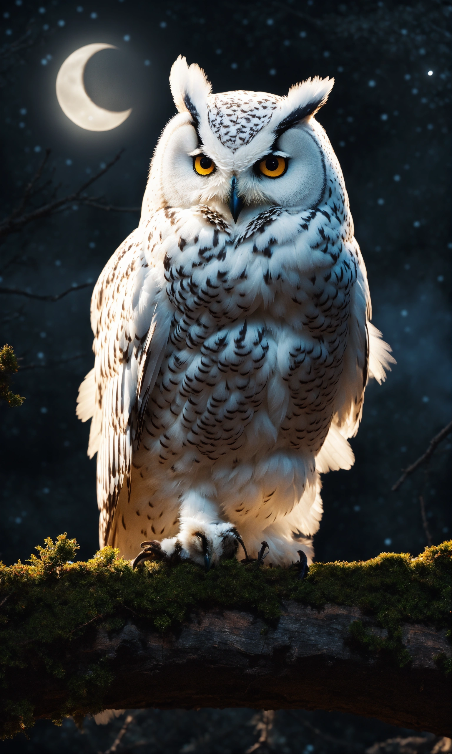 Lexica - Cinematic image of white owl of North America at night new moon