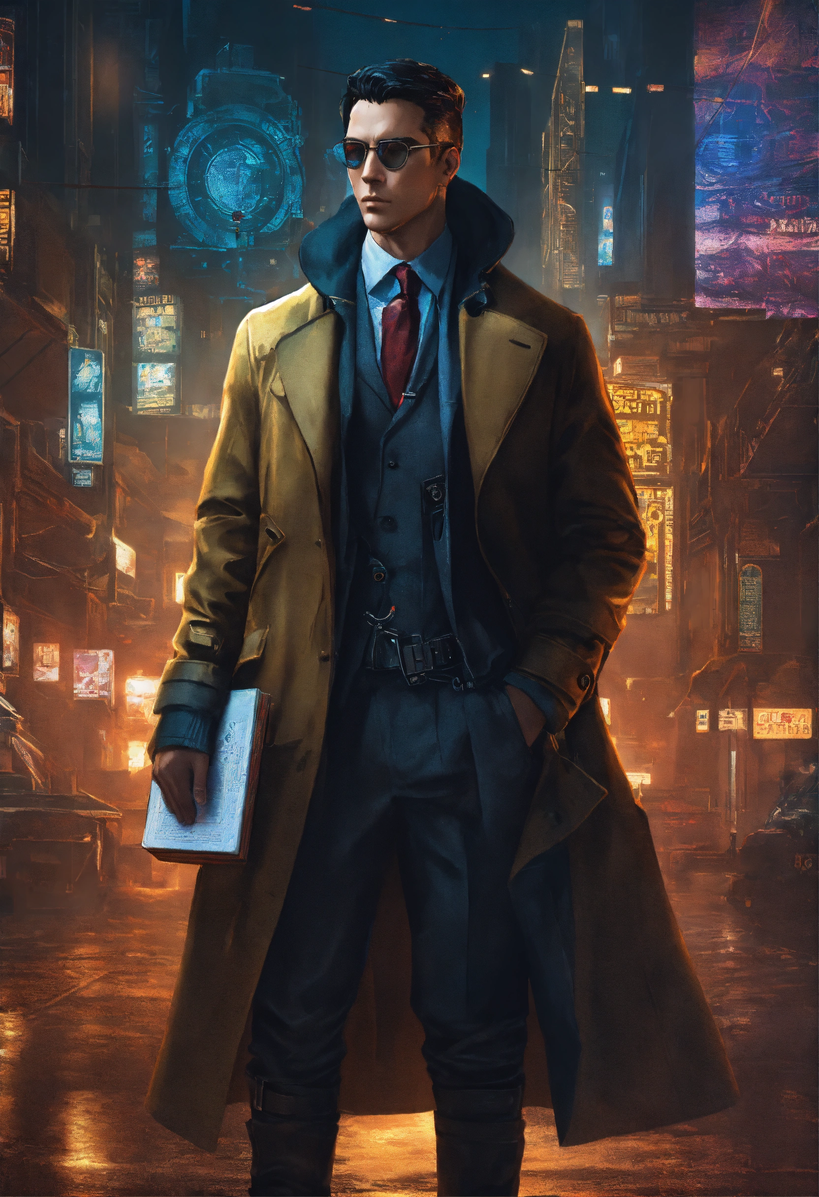 Lexica - Highly detailed cyberpunk like serial detective wearing long ...