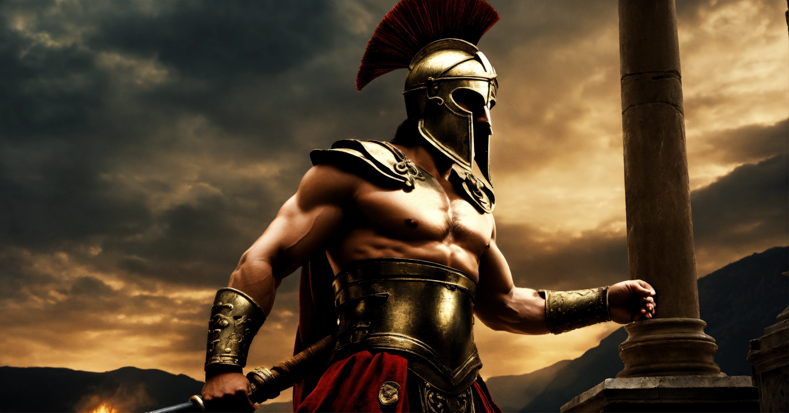 Lexica - Greek gladiator protecting a tresorchest,realistic, ancient ...