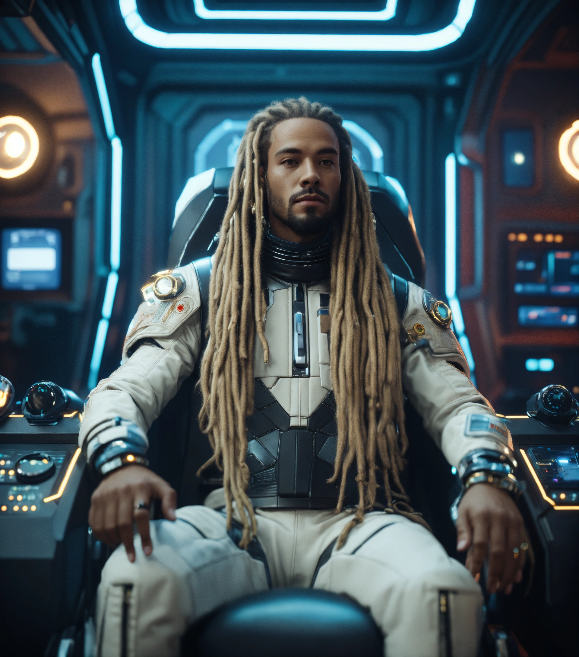 Lexica - Zoom out of a rockstar with long blonde dreadlocks wearing ...