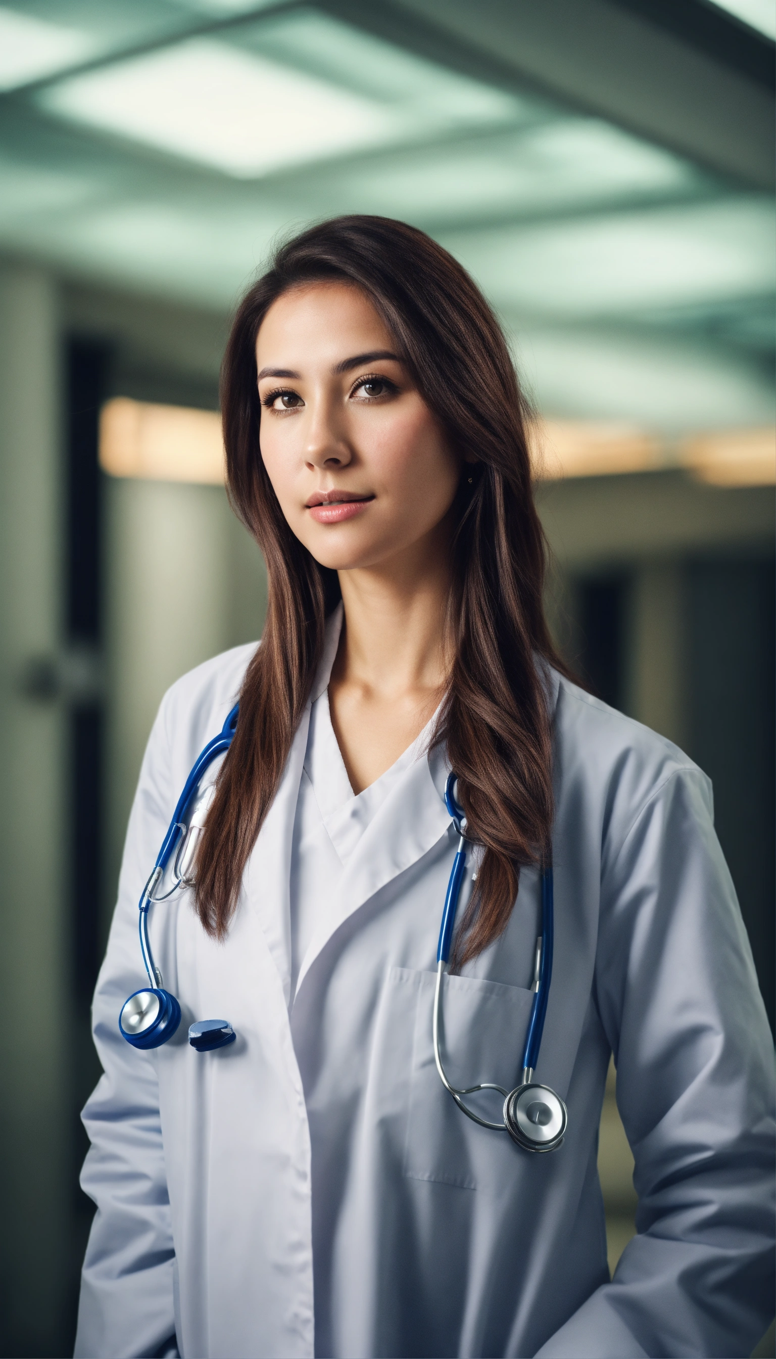 Lexica - A beautiful lady who is a doctor, brown hair, front view, half ...