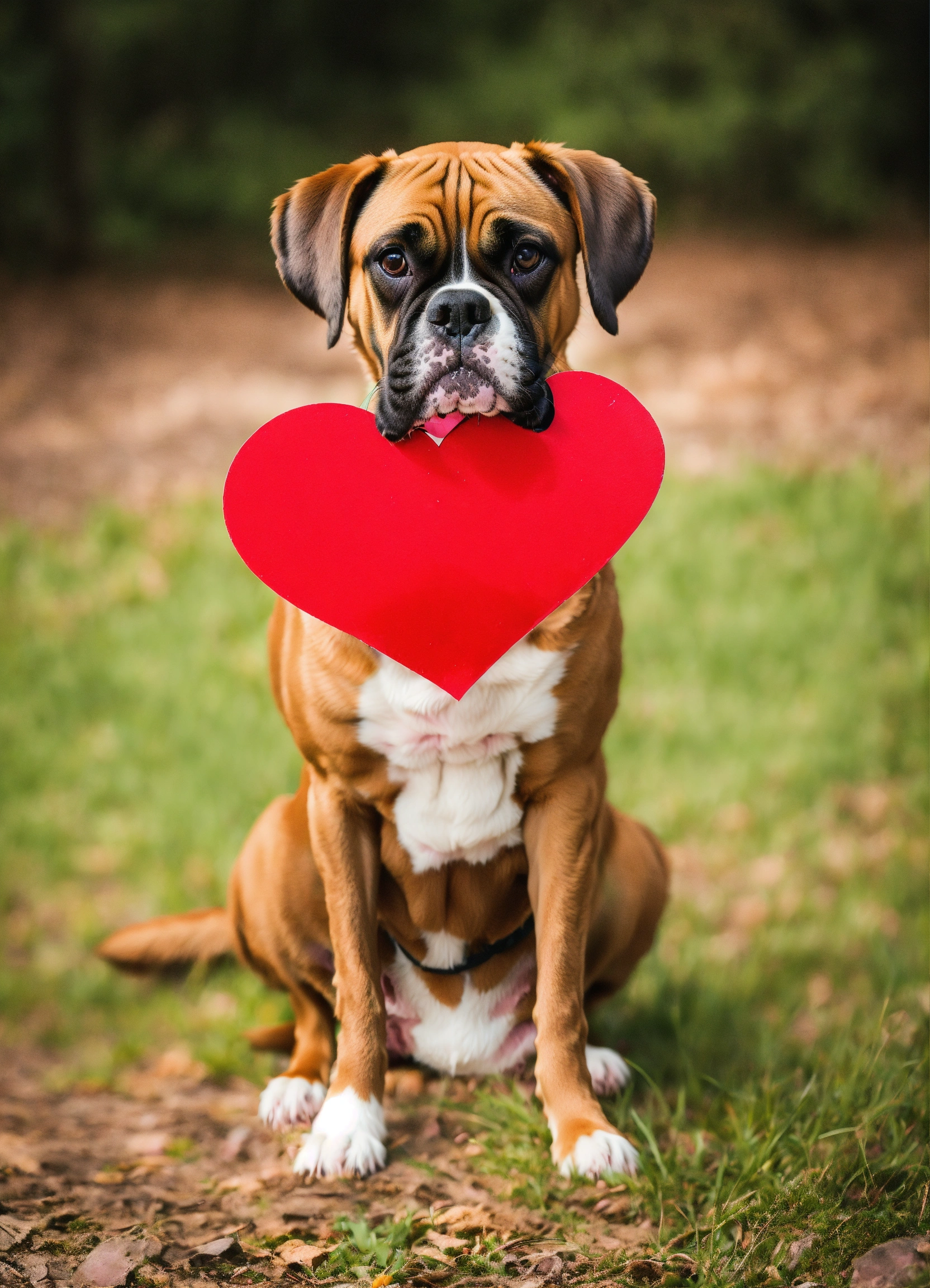 Lexica - Boxer (dog) holding a picture with a heart on it