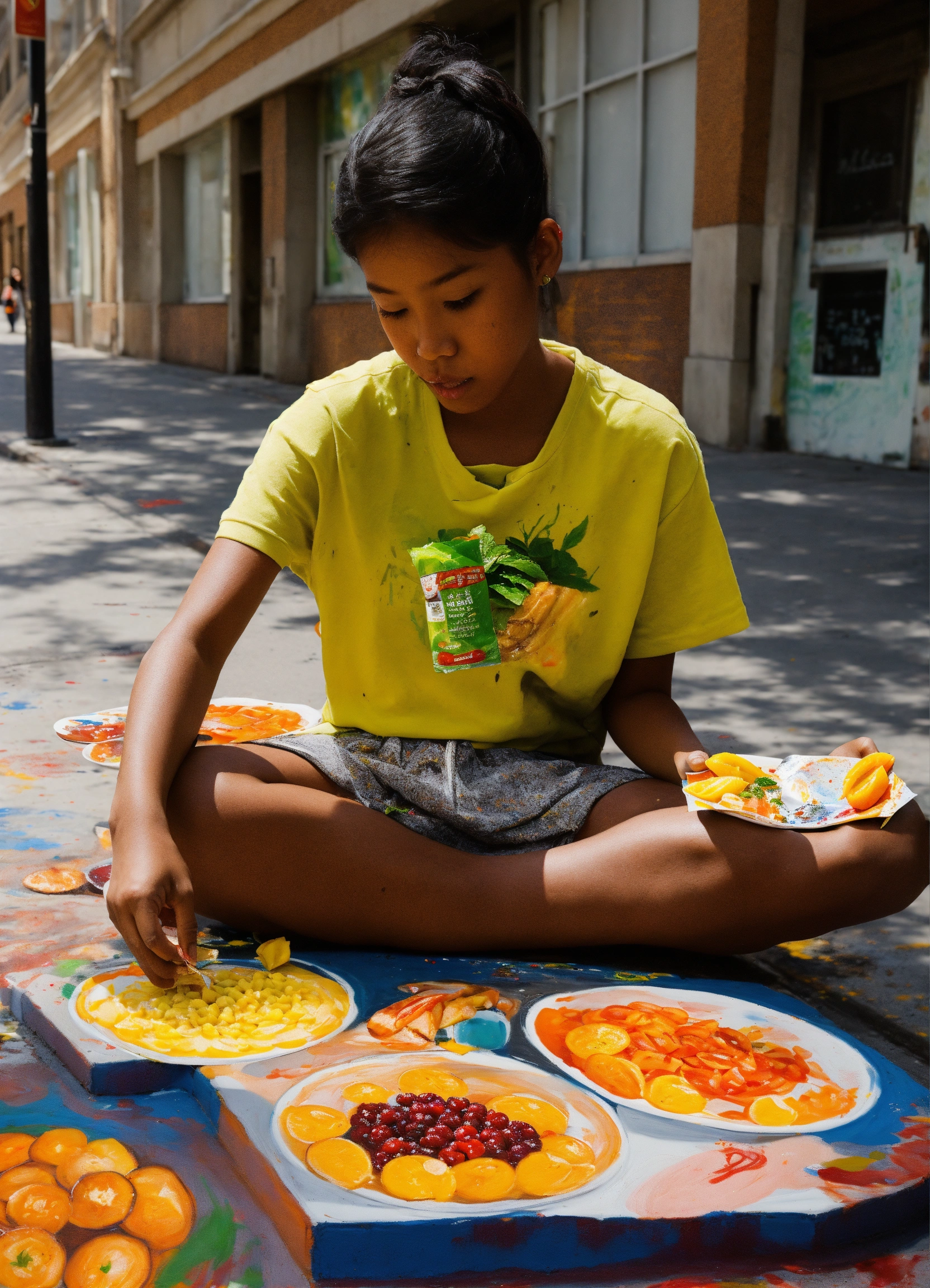 Lexica - A Student distributive food in street Paintings