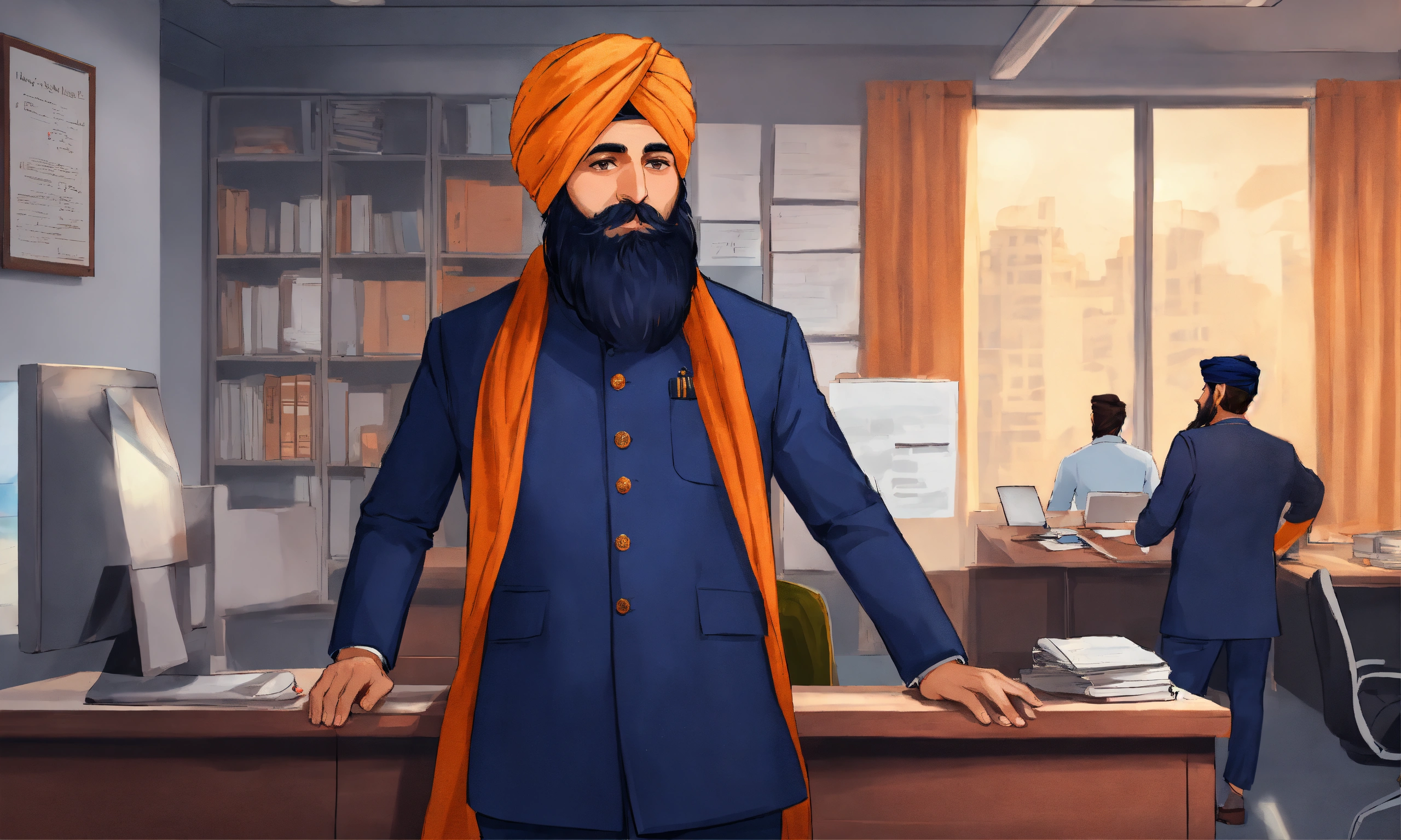 Lexica - A punjabi man with long beard with orange turban waring navy ...