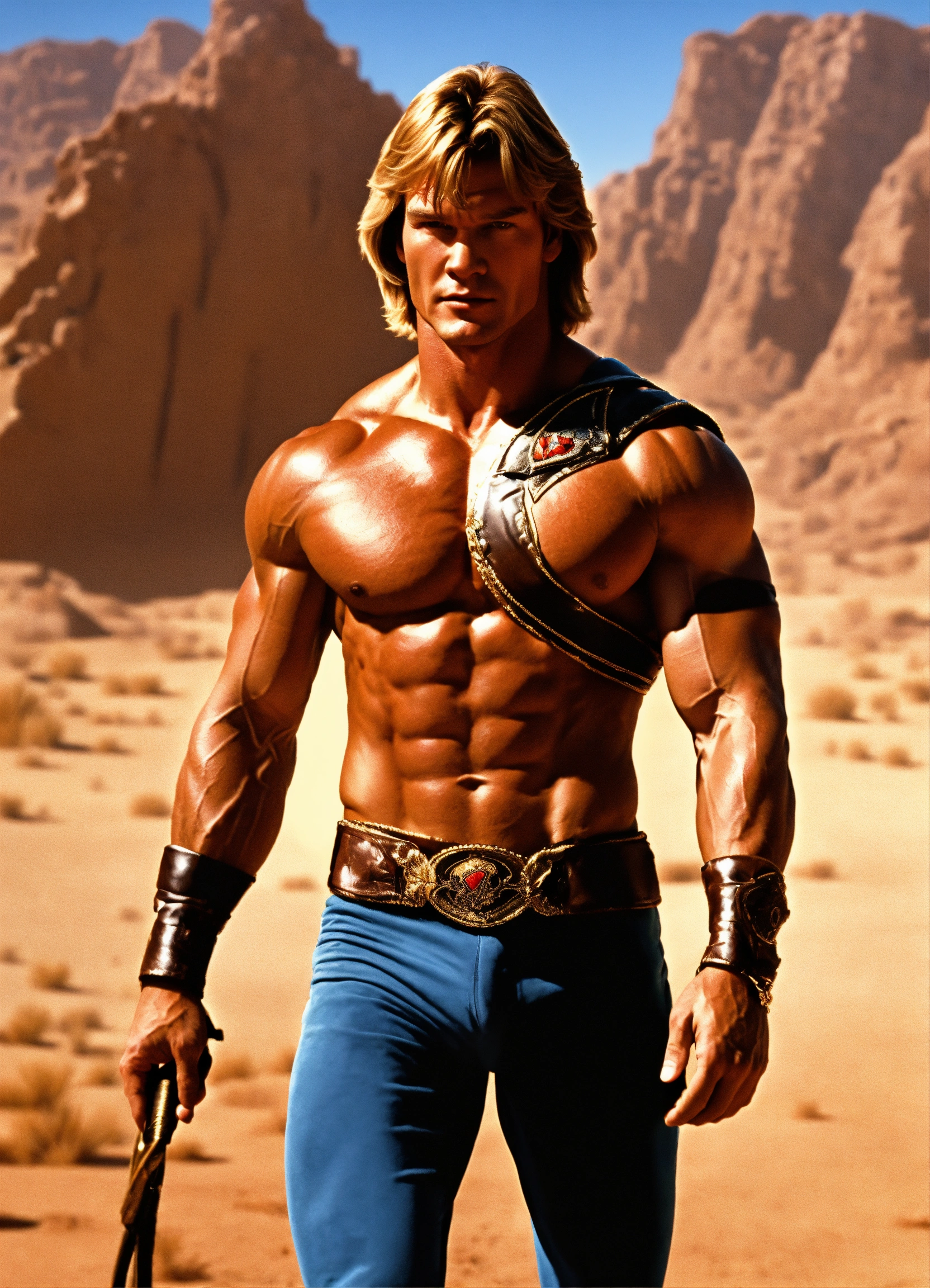 Lexica - Young Patrick Swayze with bobbed blonde hair, dressed like He ...