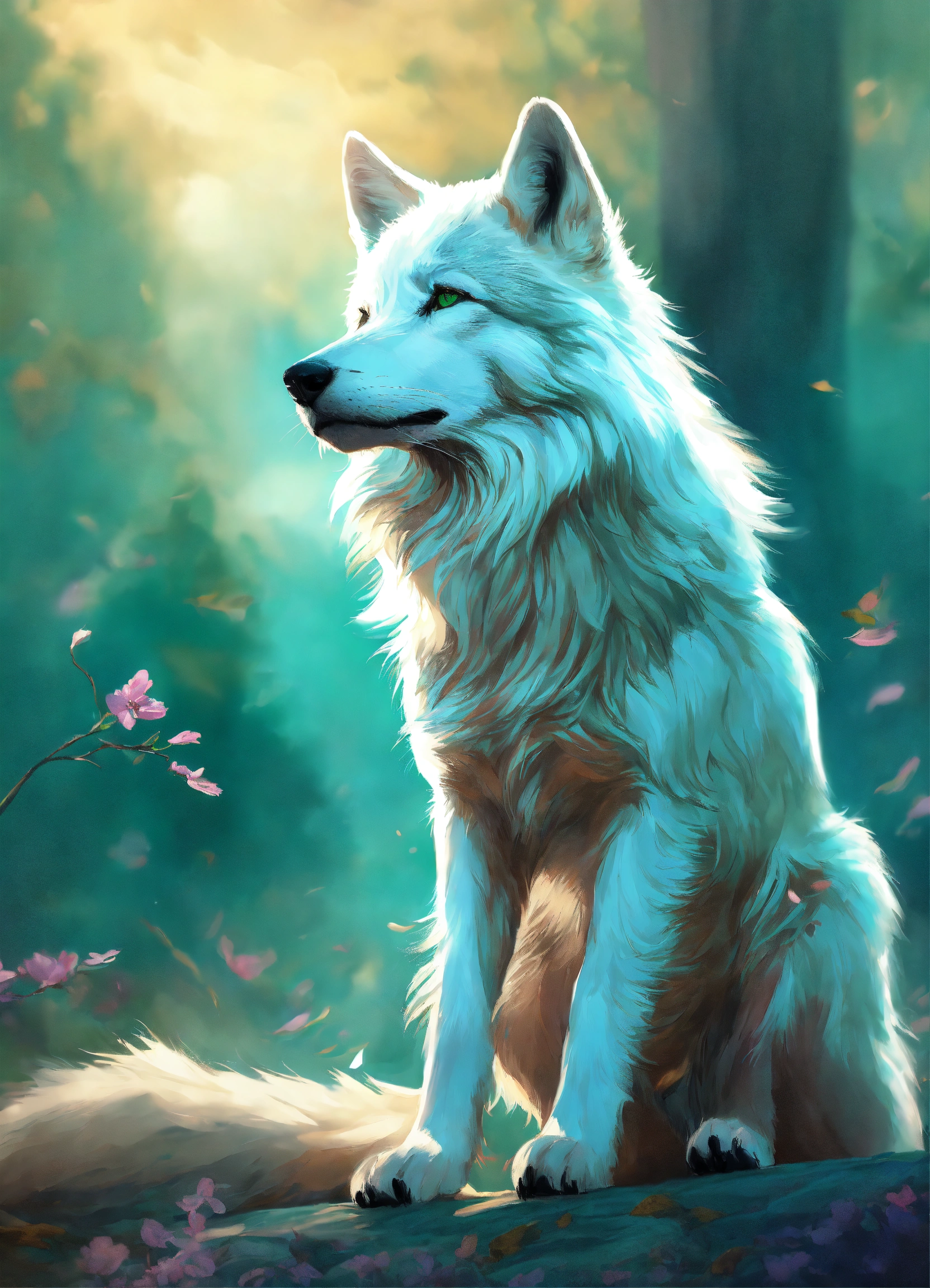 Lexica - A white wolf sniffing the wind, its muzzle raised upwards ...