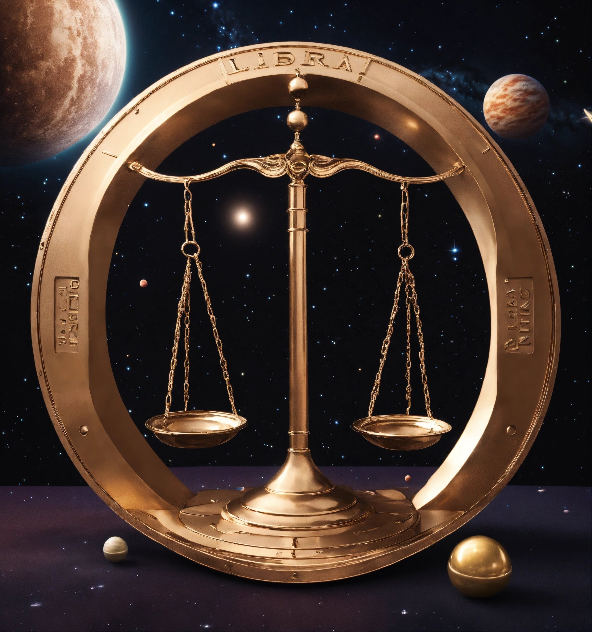 Lexica - Libra sign in bronze color in realistic photograph, surrounded ...