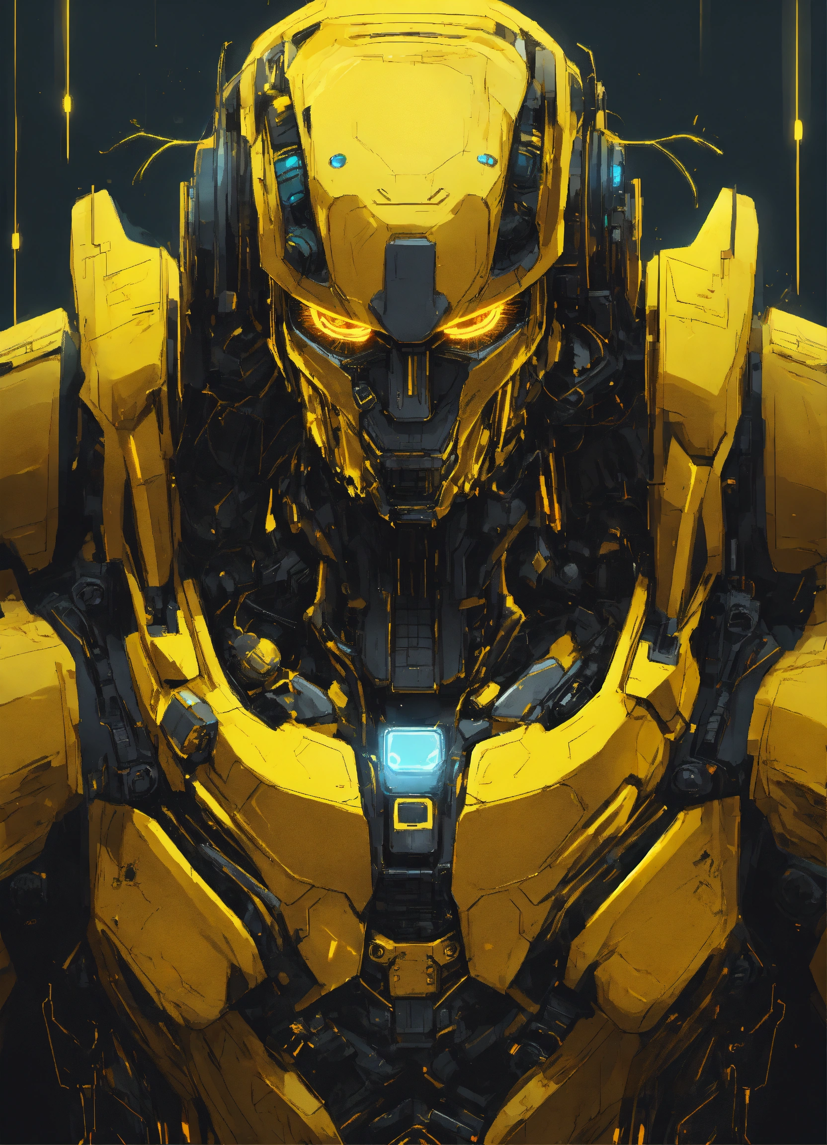 Lexica - Big muscular faceless robotic warrior with yellow and black ...