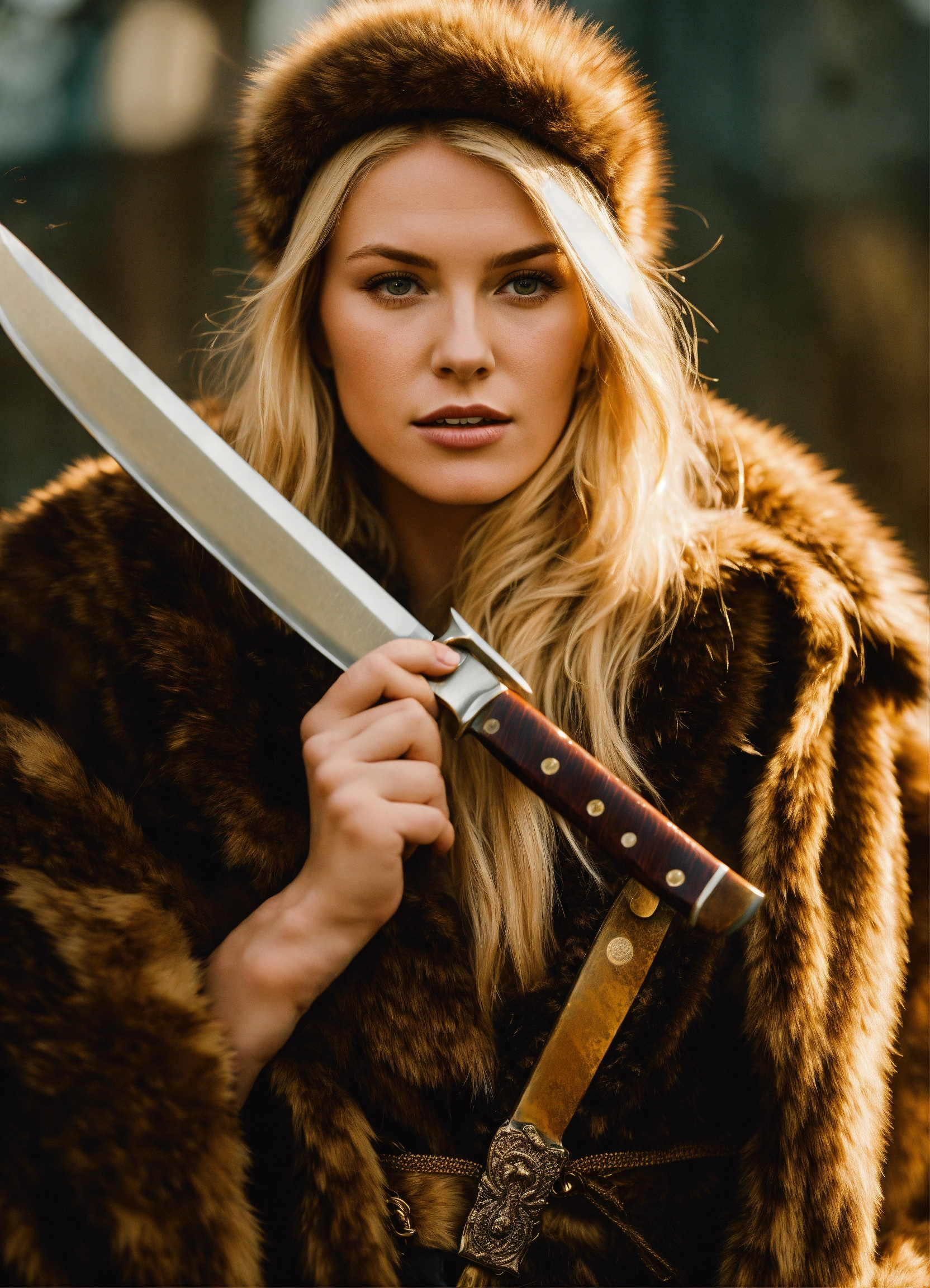 Lexica - Anglo saxon blonde woman in furs with a knife