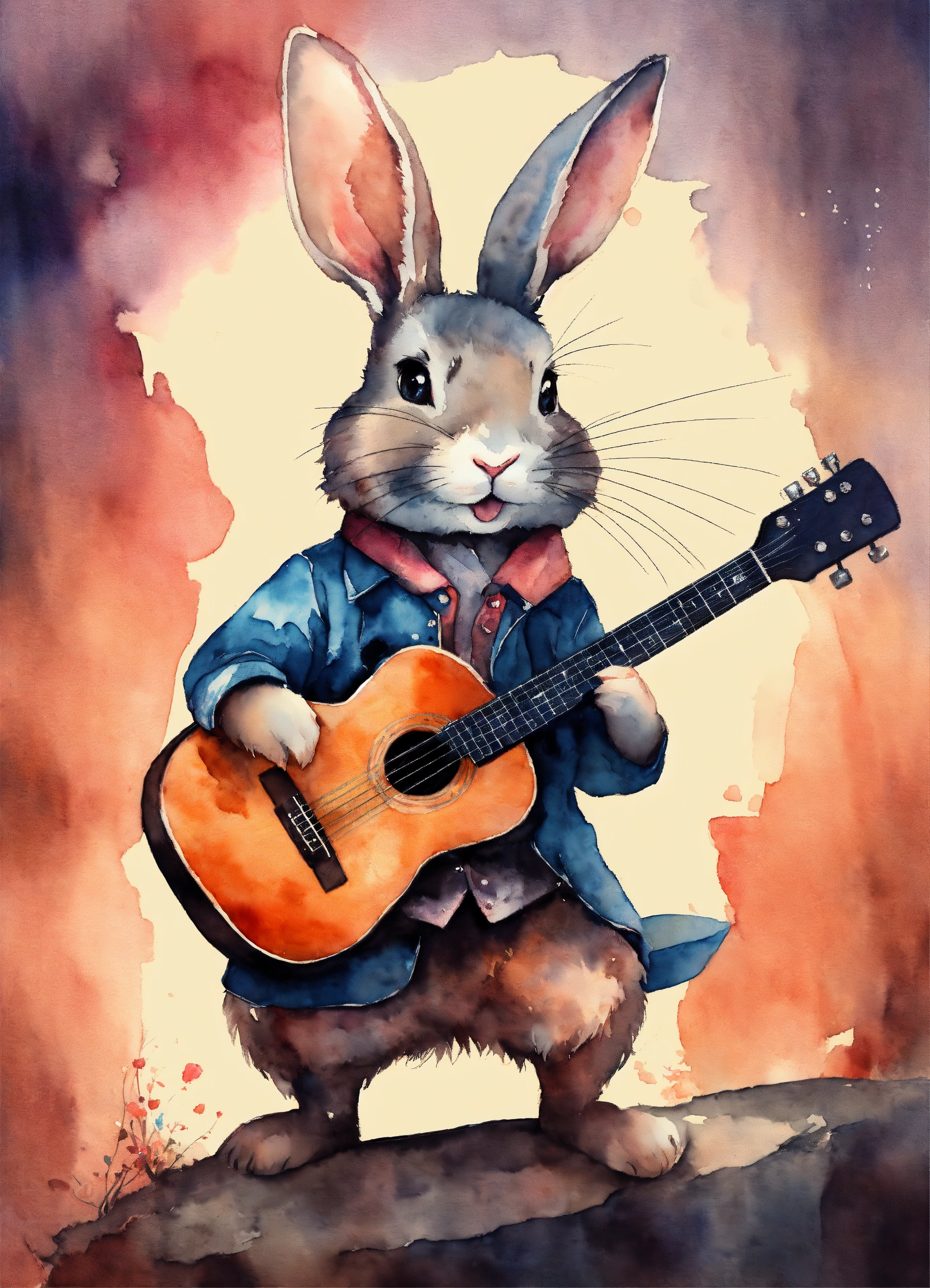 Lexica - A cute romantic rabbit with guitar ,musical vibes , rock ...