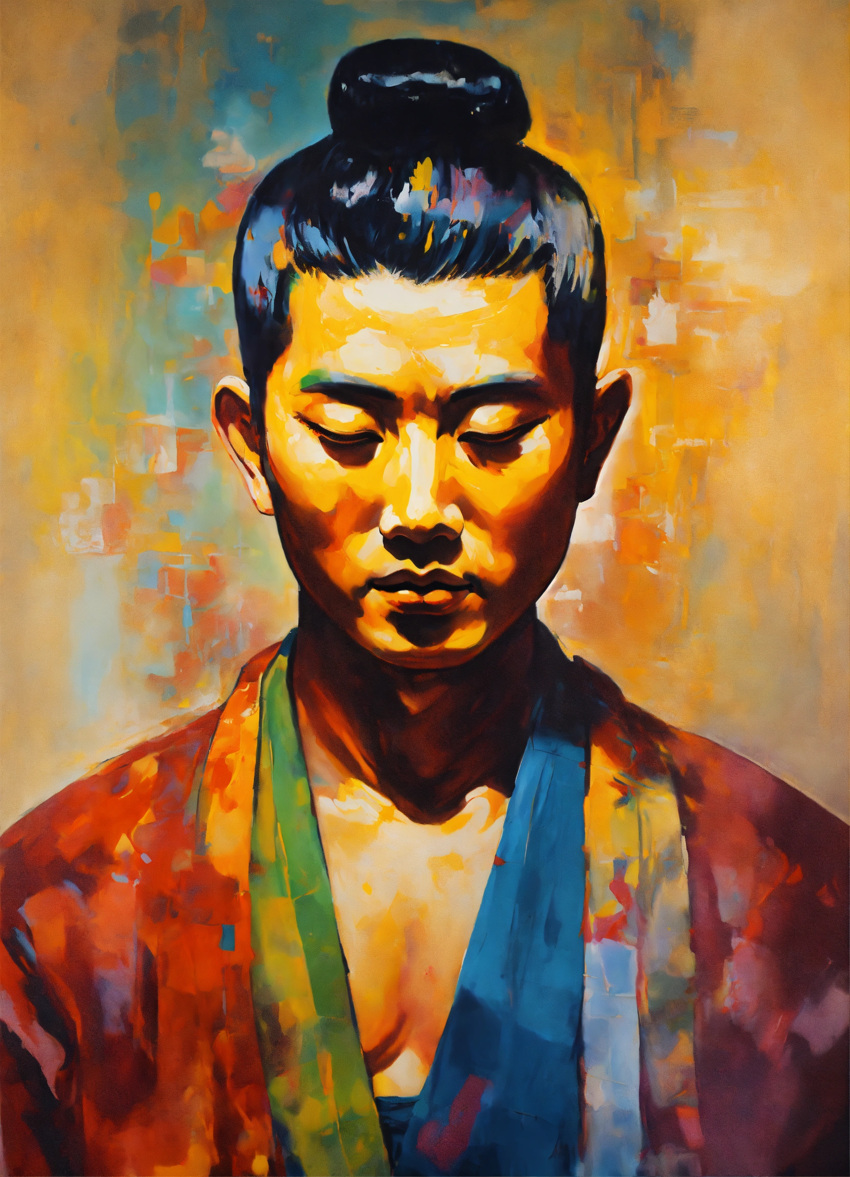Lexica - Abstract painting of an Asian man fashion model as ...
