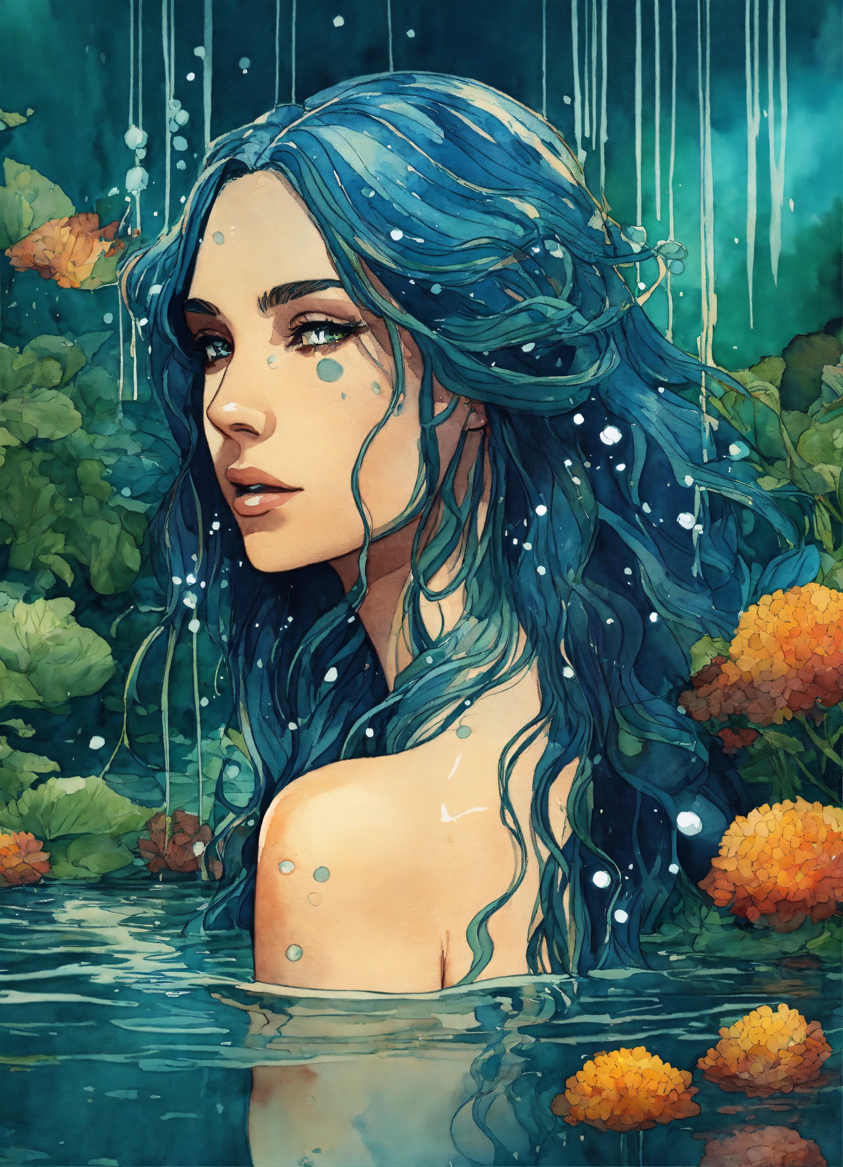 Lexica - ((the Perfect Muse)) watercolor ink and line illustration of a ...