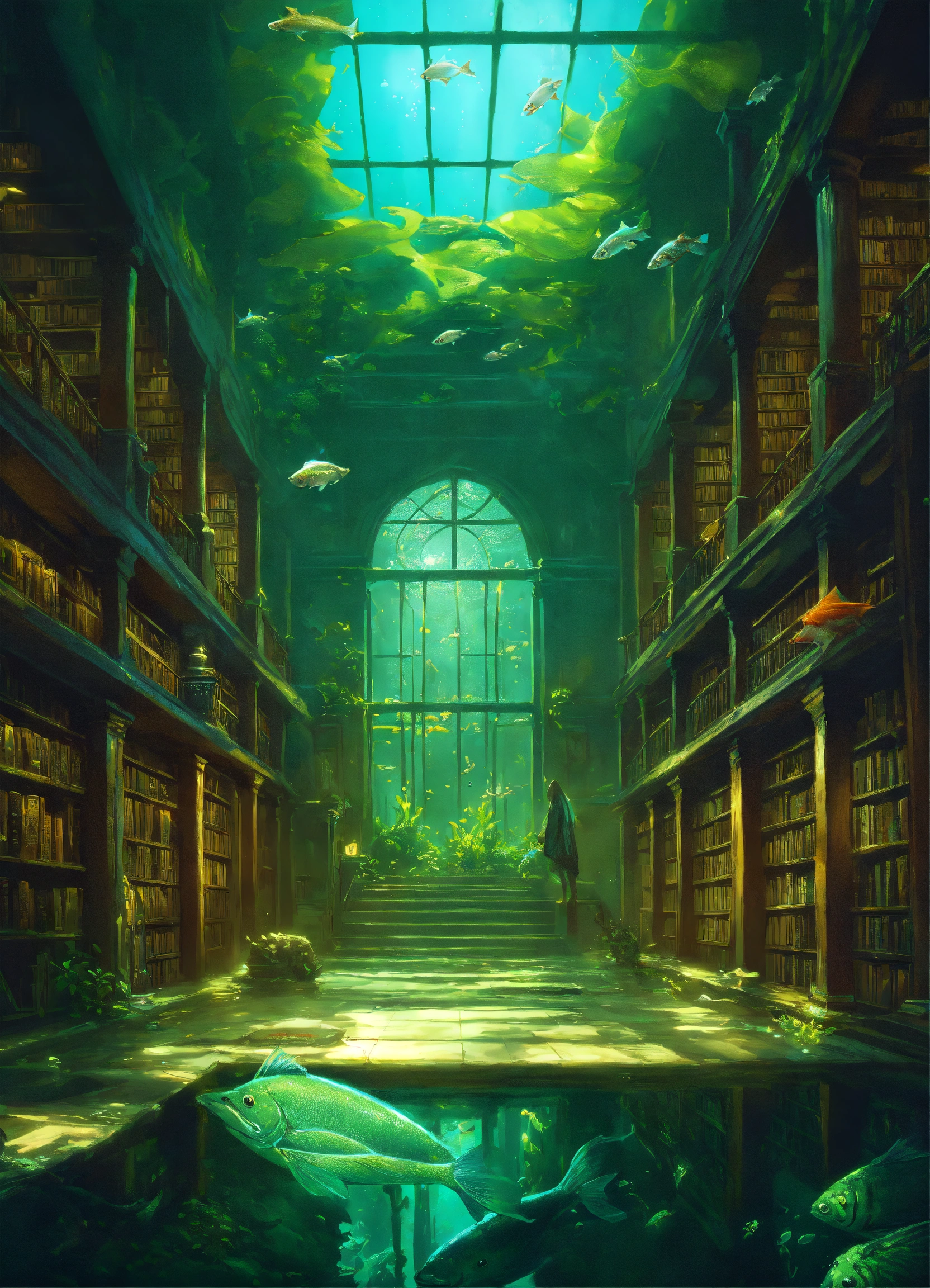 Lexica - Underwater old library with a lot of fish inside by justin ...