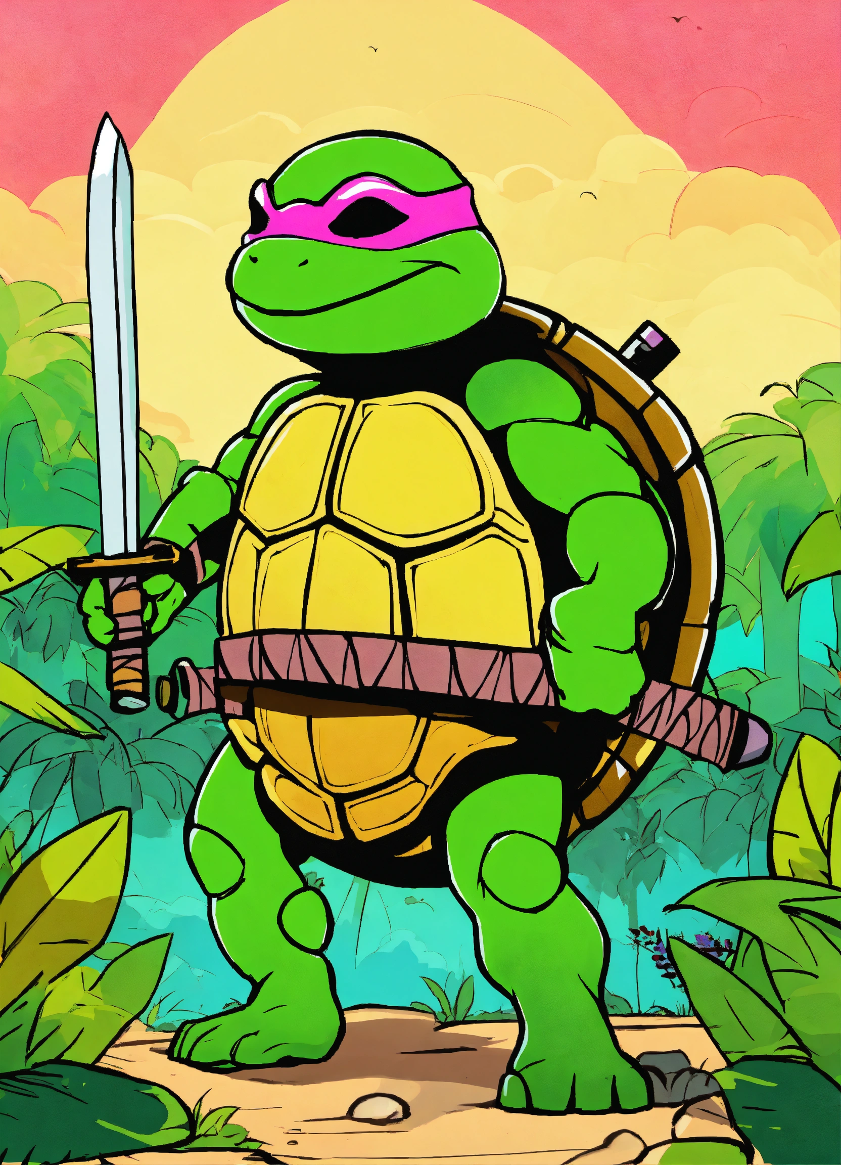 Lexica - A smiley ninja turtle with two katana in the hand and a pastel ...