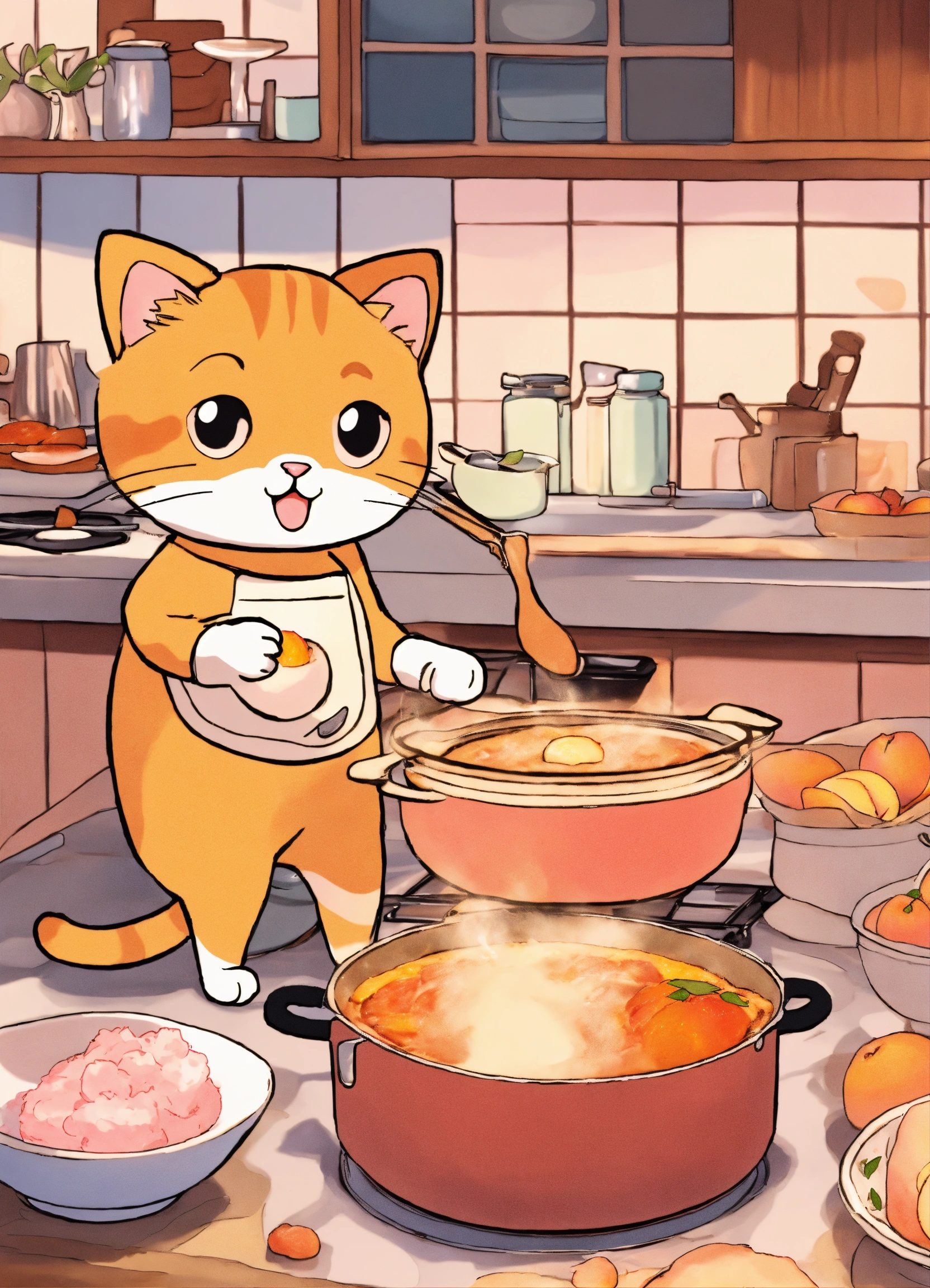 Lexica - Cartoon of peach and goma cat cooking