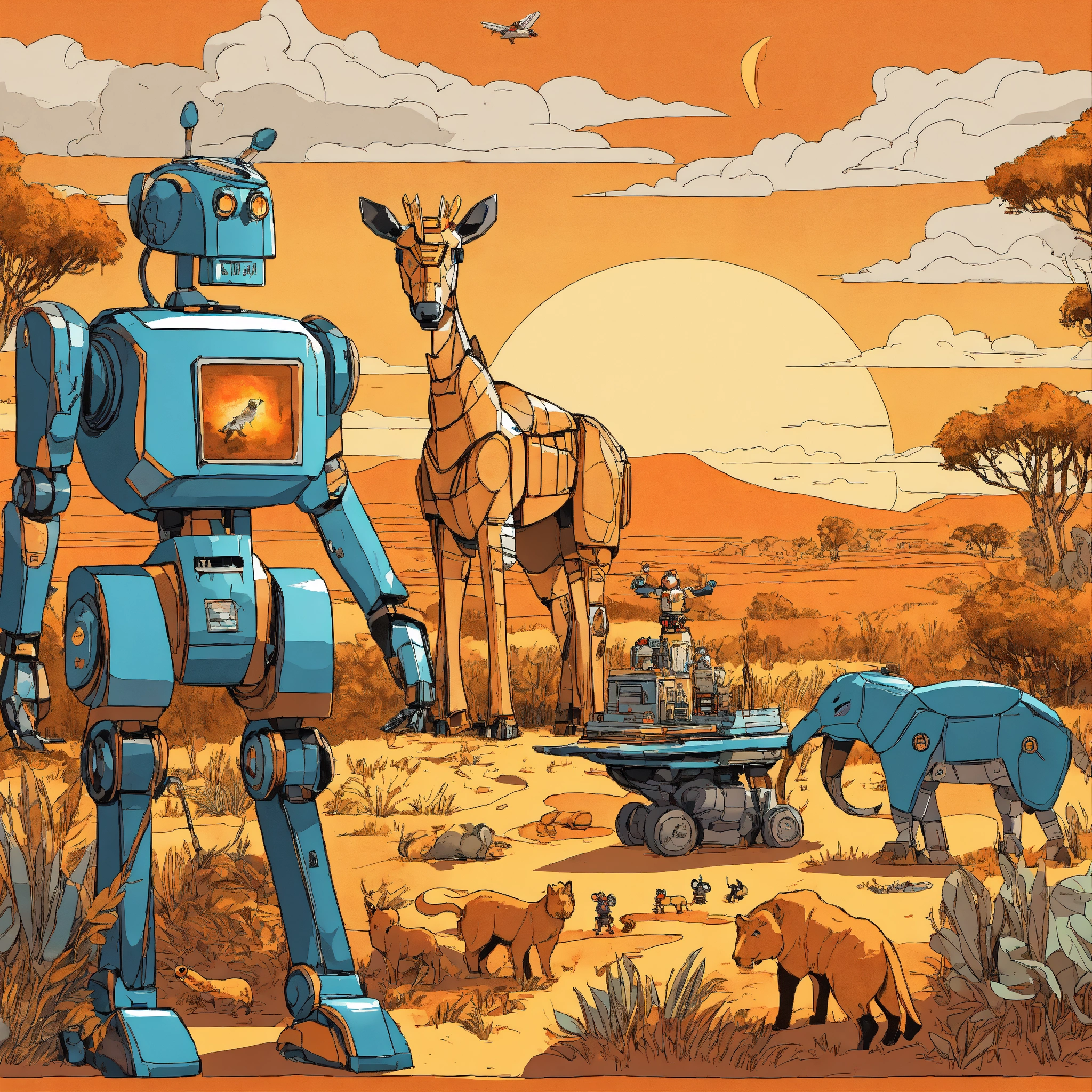 Lexica - Create a cartoonish poster that portrays a robot family on a ...