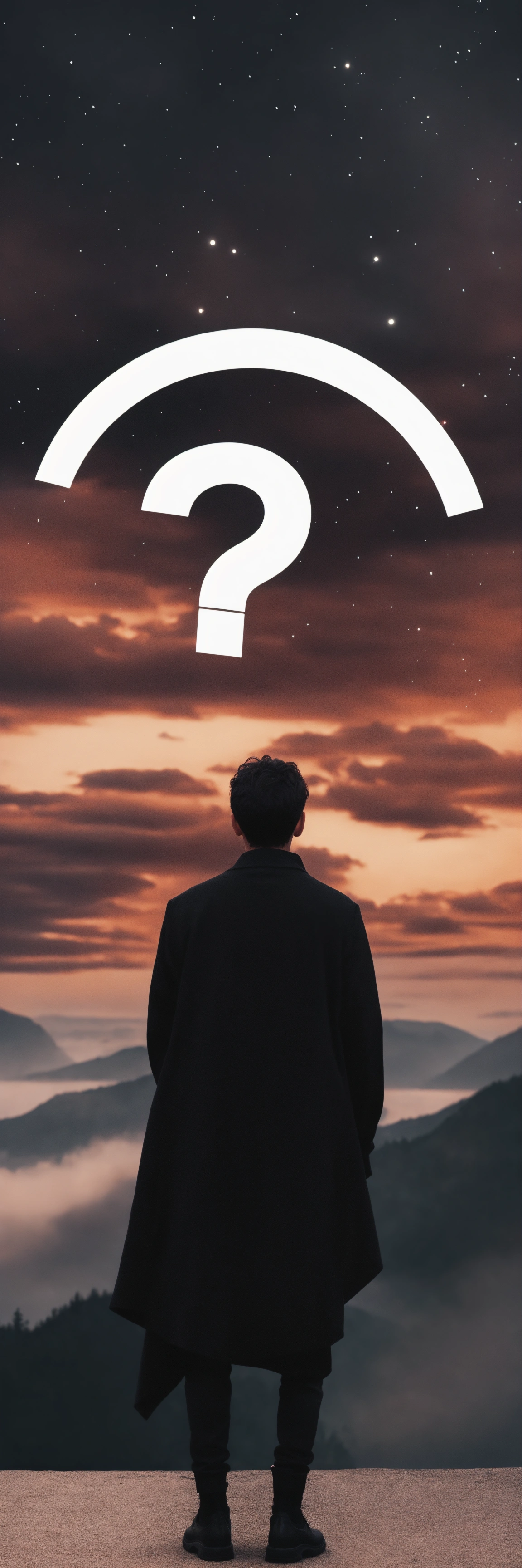 Lexica - An anonymous non real person in black with a question mark, no ...