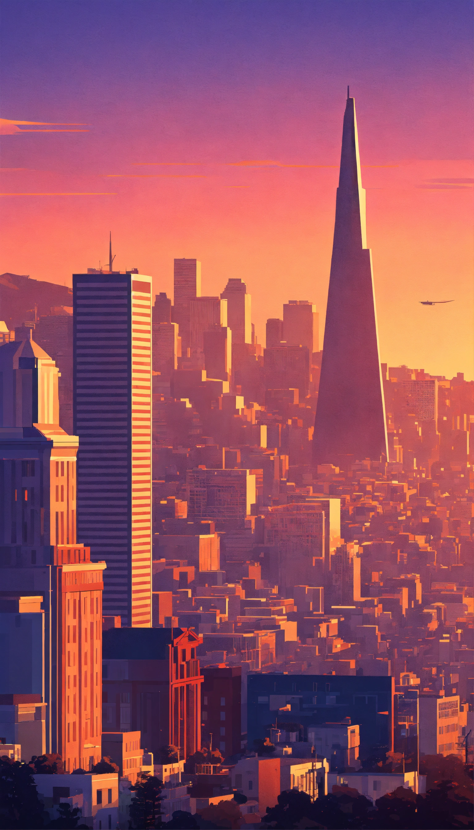 Lexica - San Francisco Downtown, sunset, flat design poster, minimalist ...