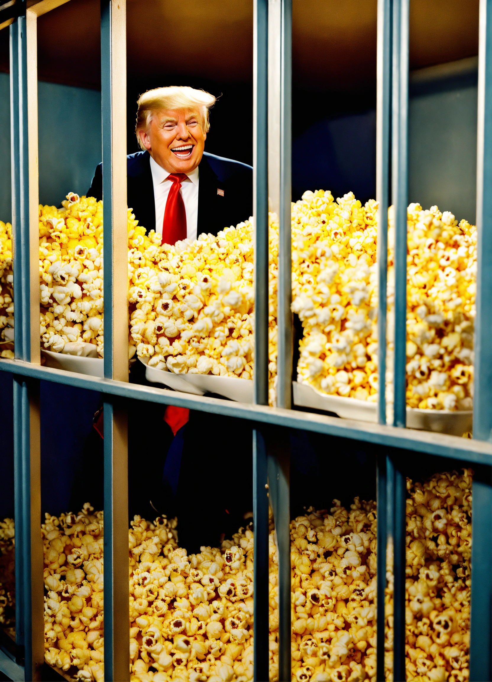 Lexica - Donald Trump in jail cell full of popcorn while guard laugh at ...