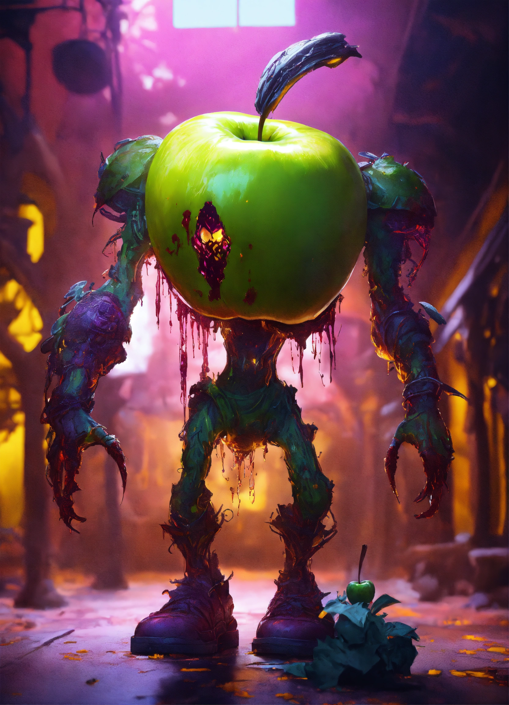 Lexica - "Zombie apple Character, scary and oozing apple juice, a giant ...