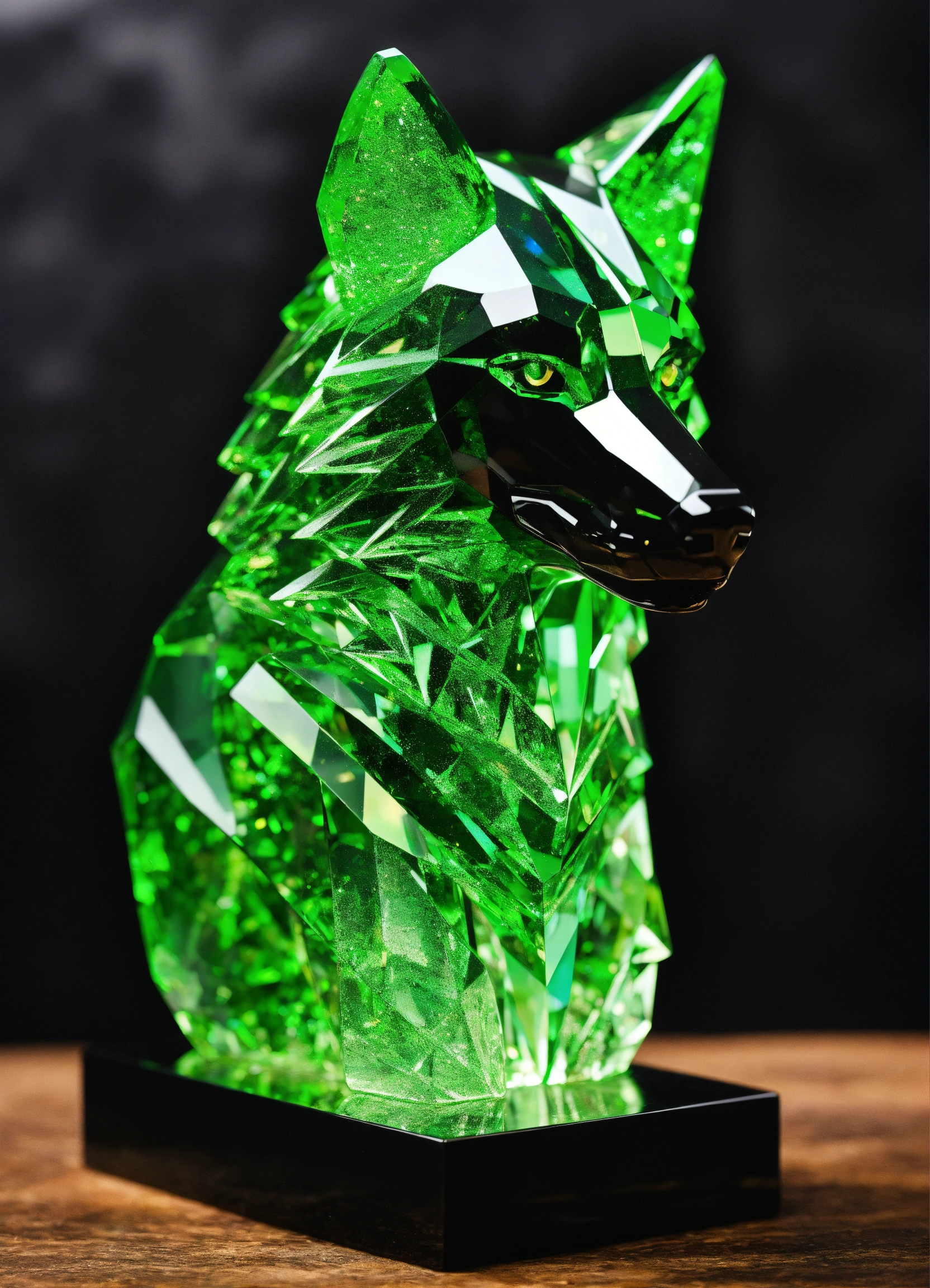 Lexica - Hyper realistic green opaque sparkling crystal wolf sculpture ...