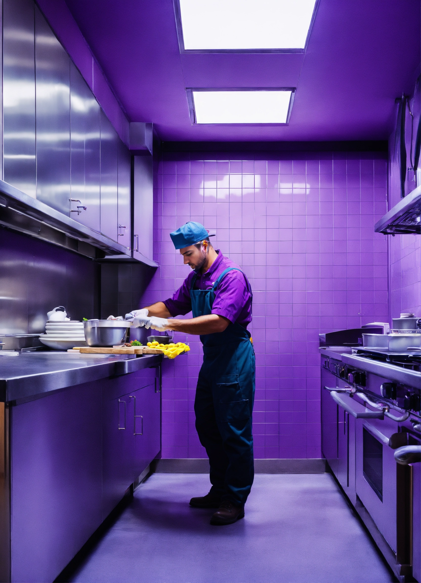 Lexica - Purple color plumber working restaurant kitchen or a large ...