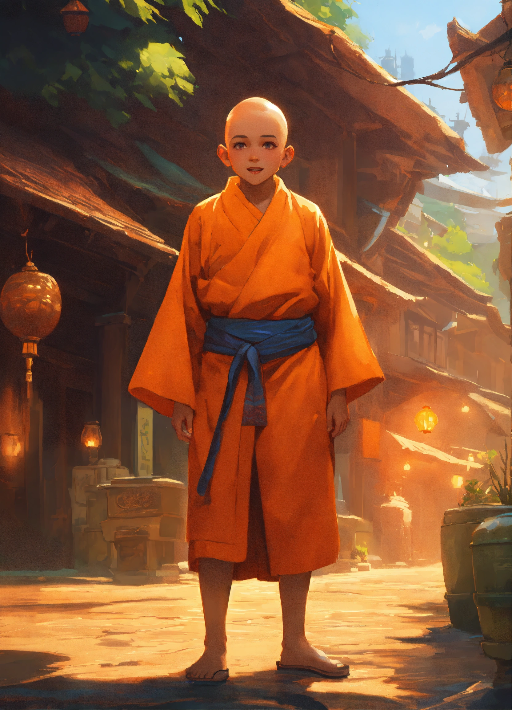 Lexica - Youthful halfling with silly expression wearing a orange monk ...