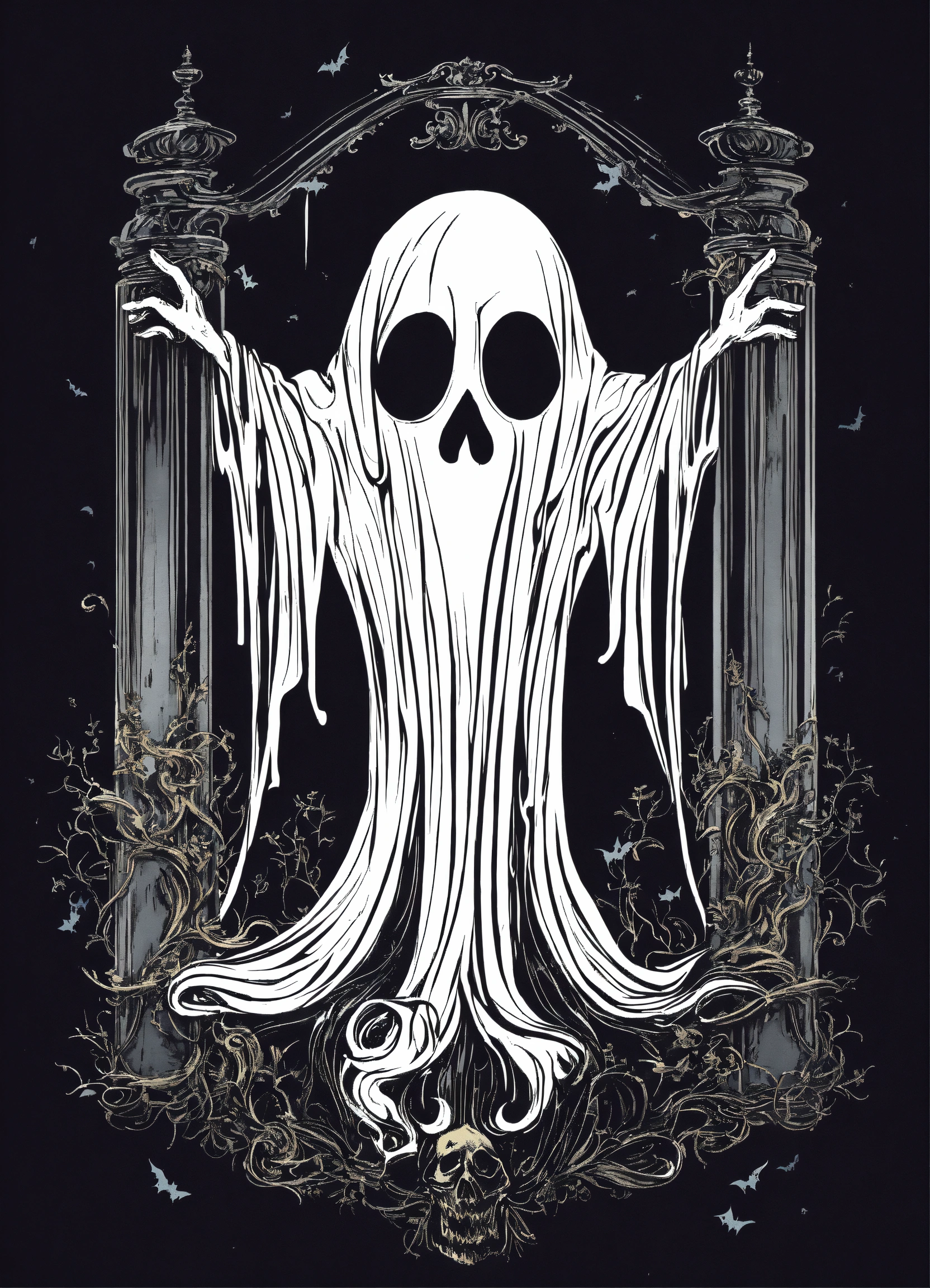 Lexica - Create a spooky ghost design for a Halloween-themed T-shirt ...
