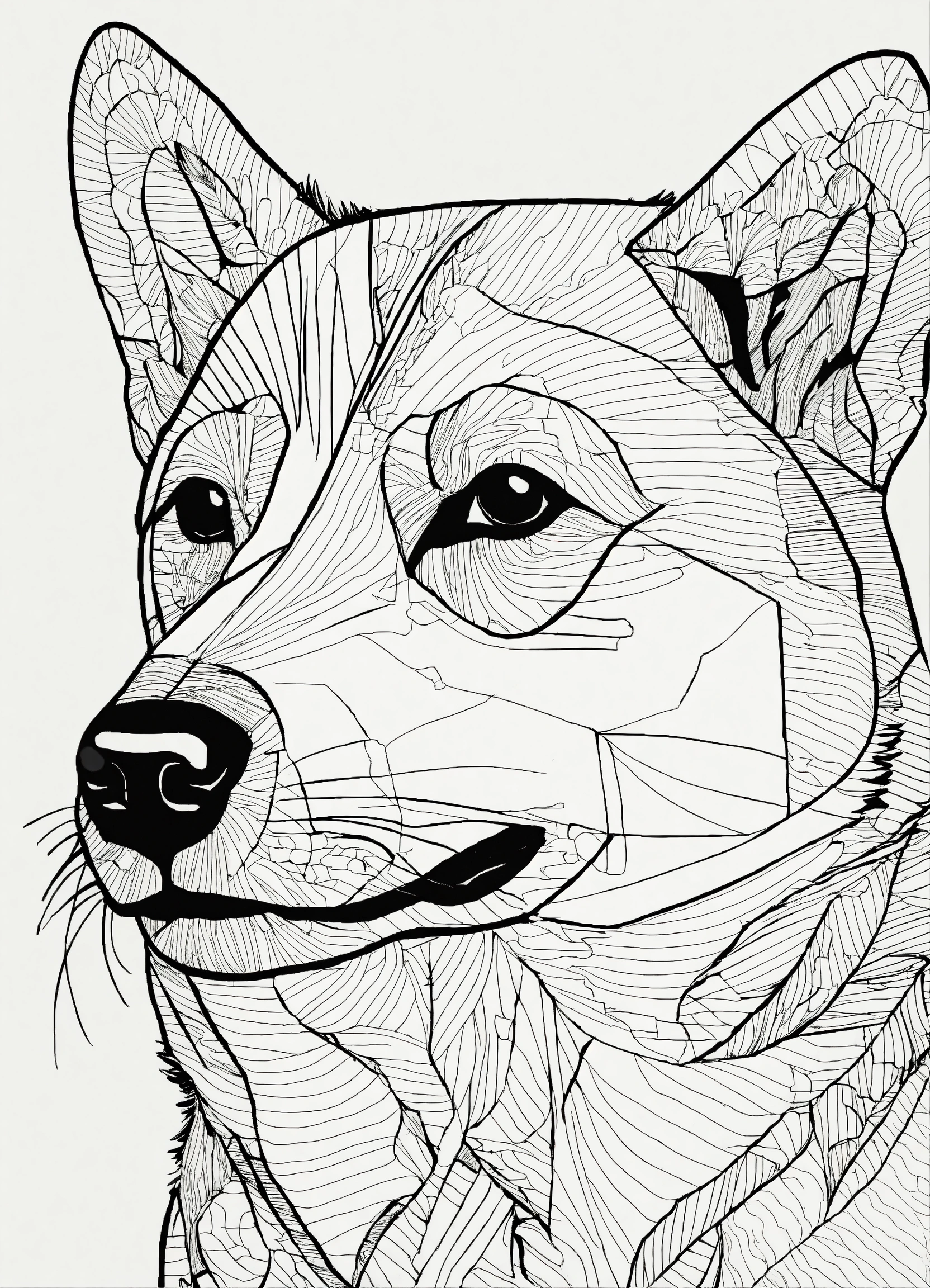 Lexica - Black and white bold line drawing, Shiba Inu, lines, white ...