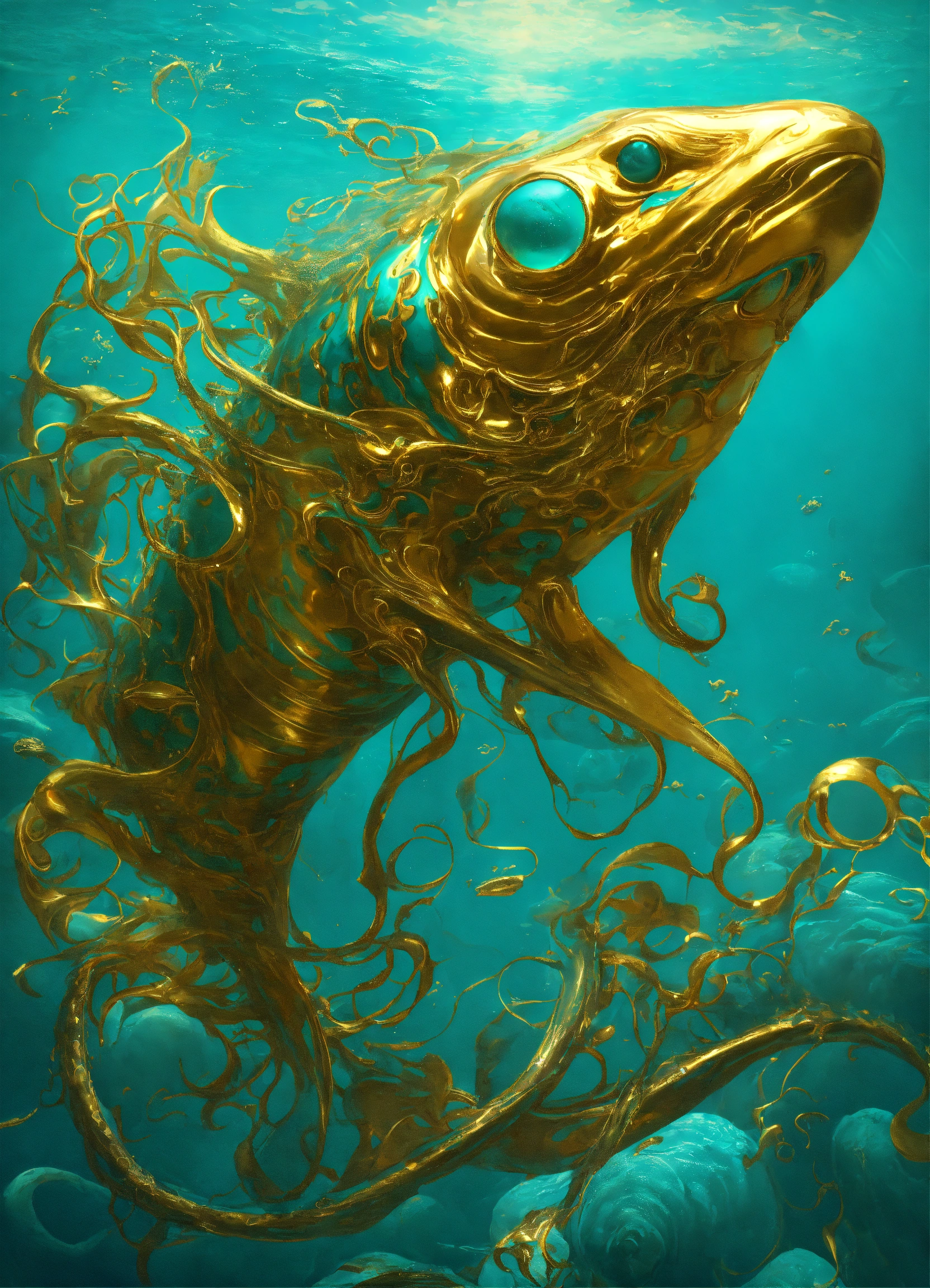 Lexica - Liquid, surreal, turquoise, metallic, gold, ocean, creature