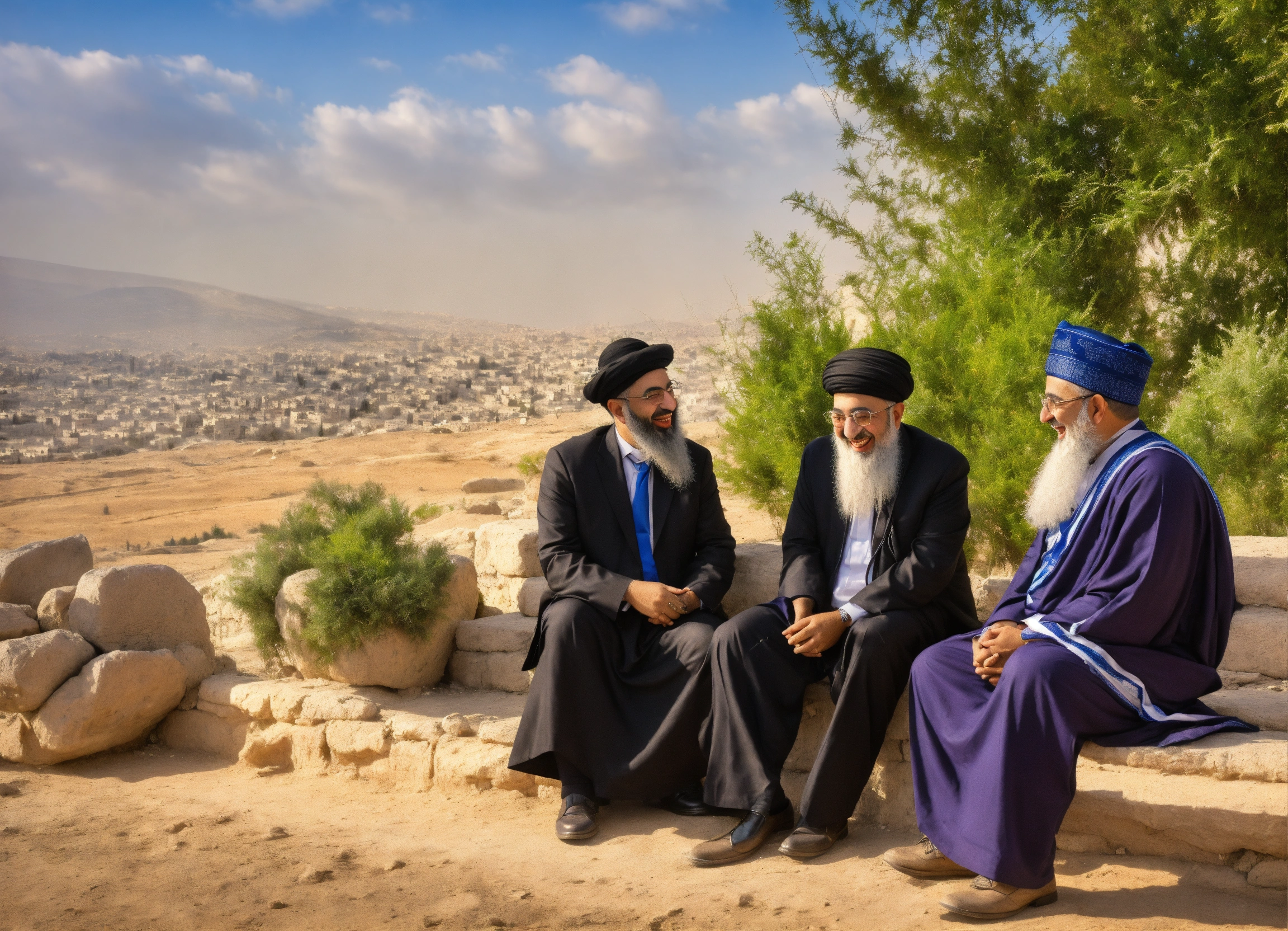 Lexica - Impressionist, Israeli rabbi talking and Muslim Imam laughing ...