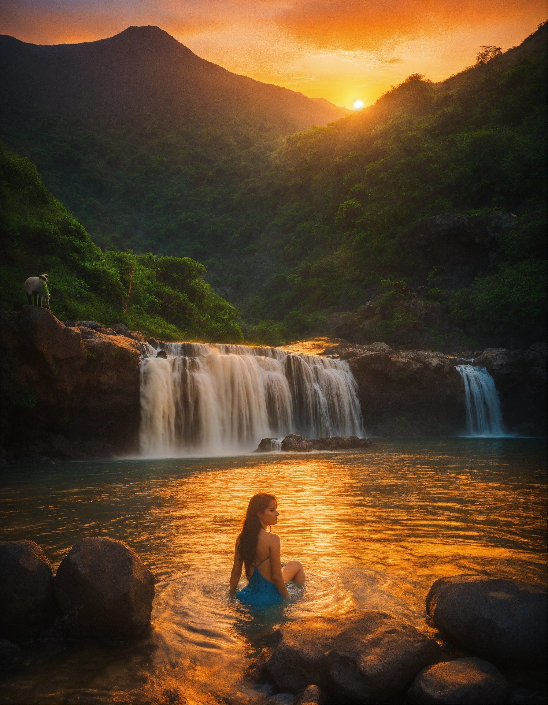 Lexica - A beautiful woman bathing in a beautiful river with a ...