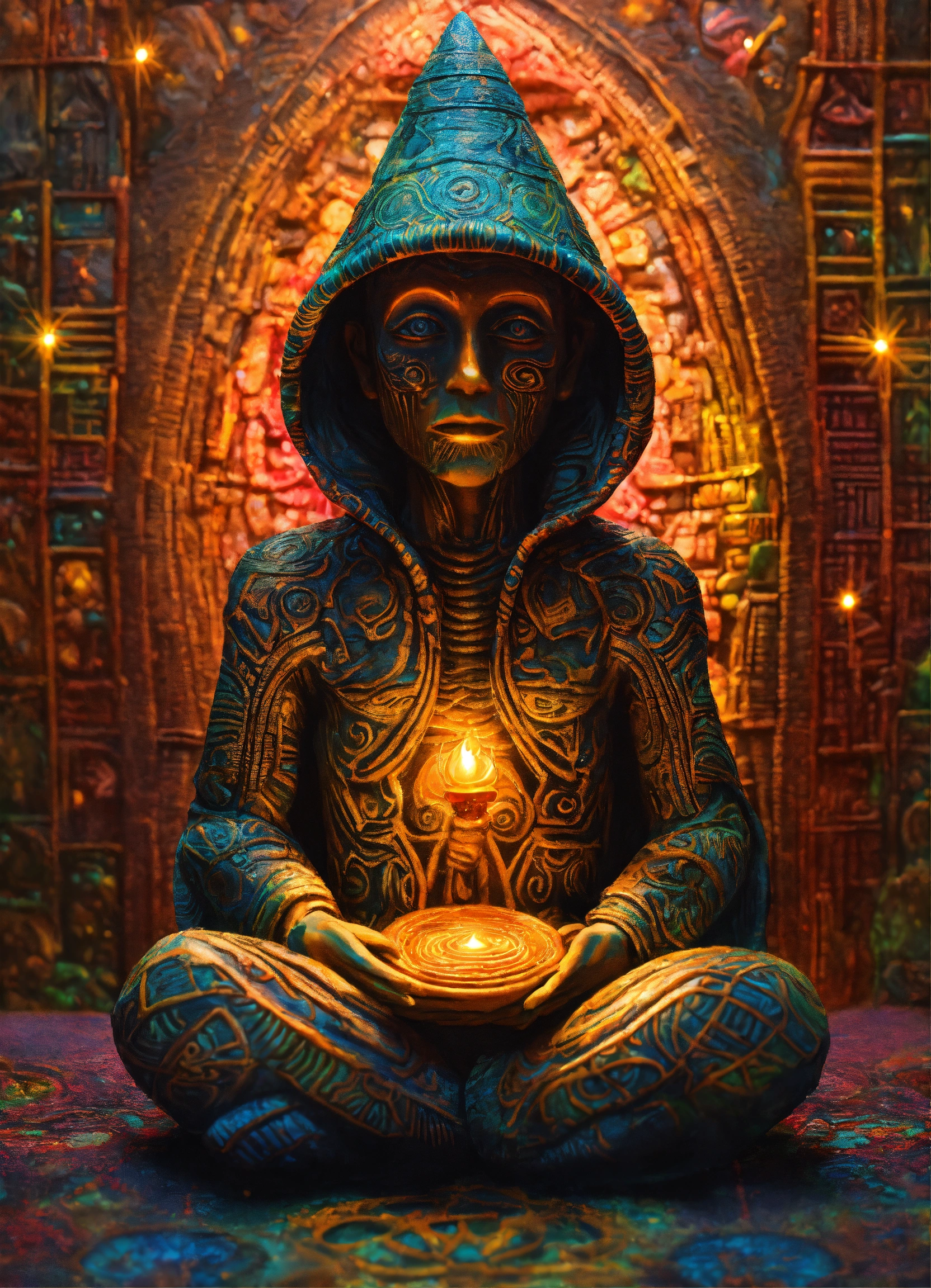 Lexica - An ancient stone hand made meditative hooded gnome idol in the ...