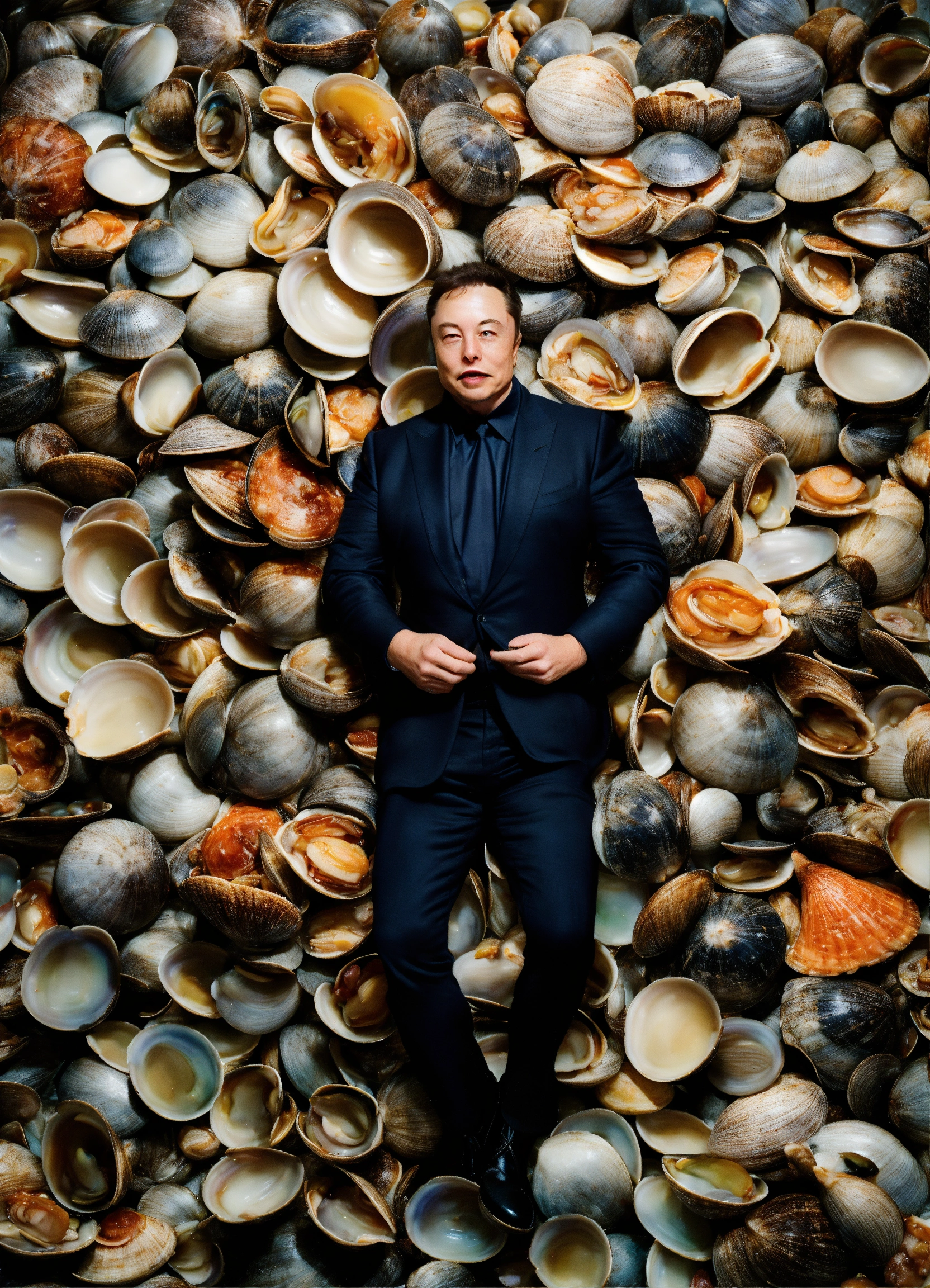 Lexica - Elon Musk surrounded by freshwather clams everywhere. Elon Musk laying in a pile of ...