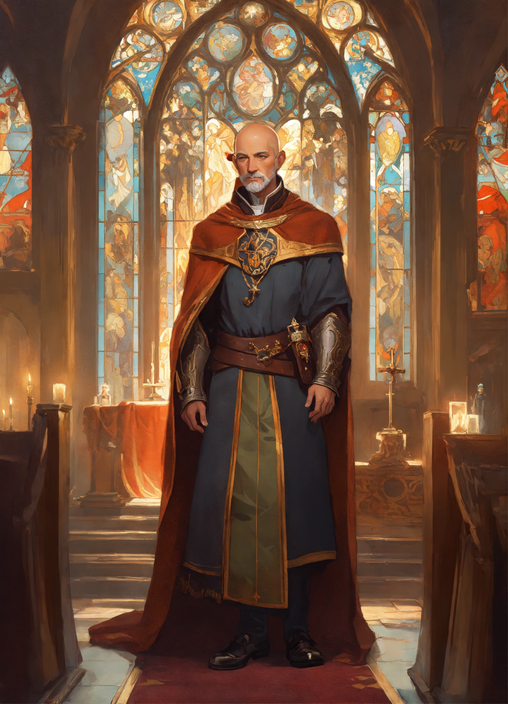 Lexica - Male noble chancellor bald Medieval in church, art by artgerm ...
