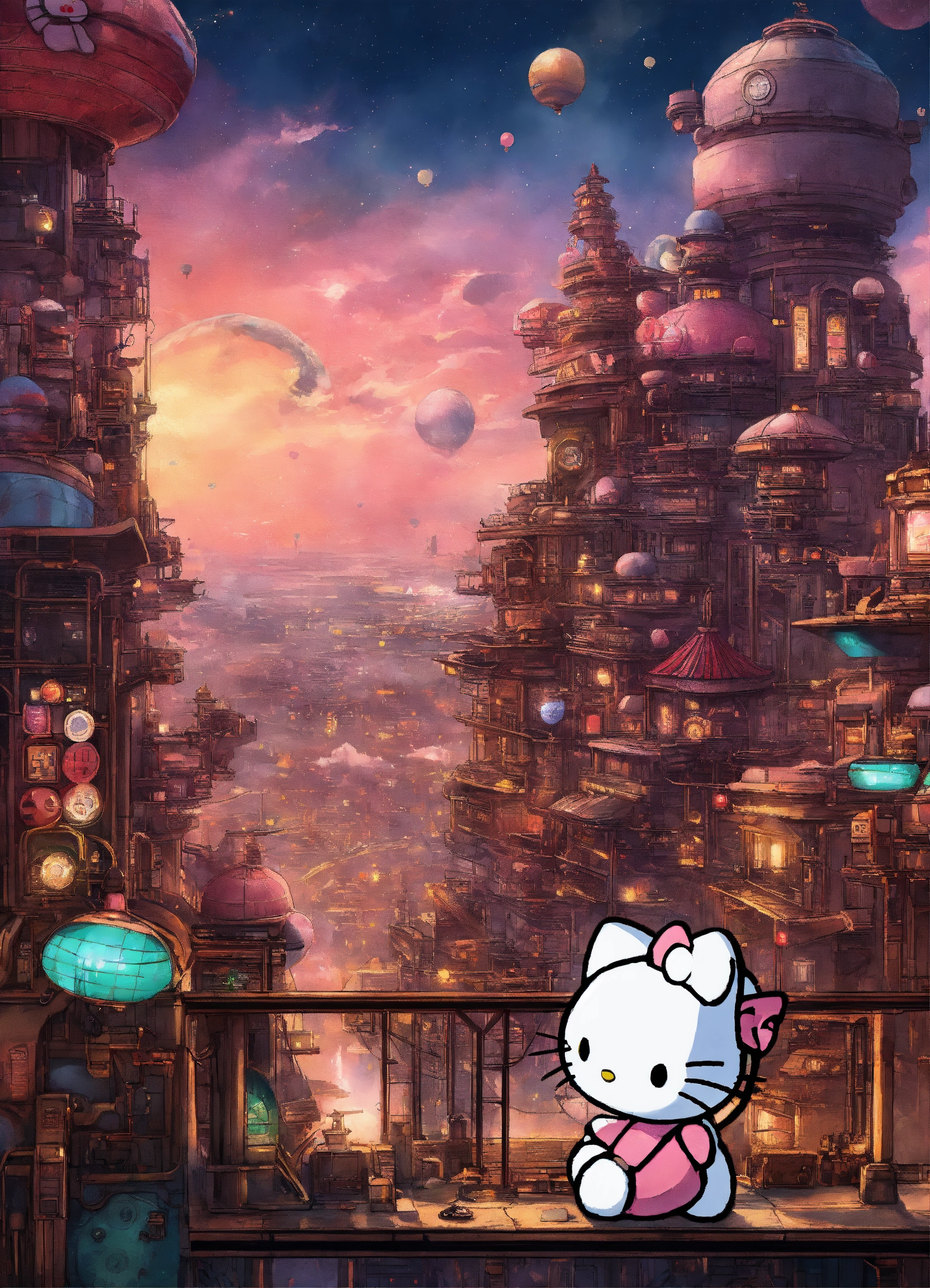 Lexica - Hello kitty, asian steam punk, futuristic galaxy city sky ...