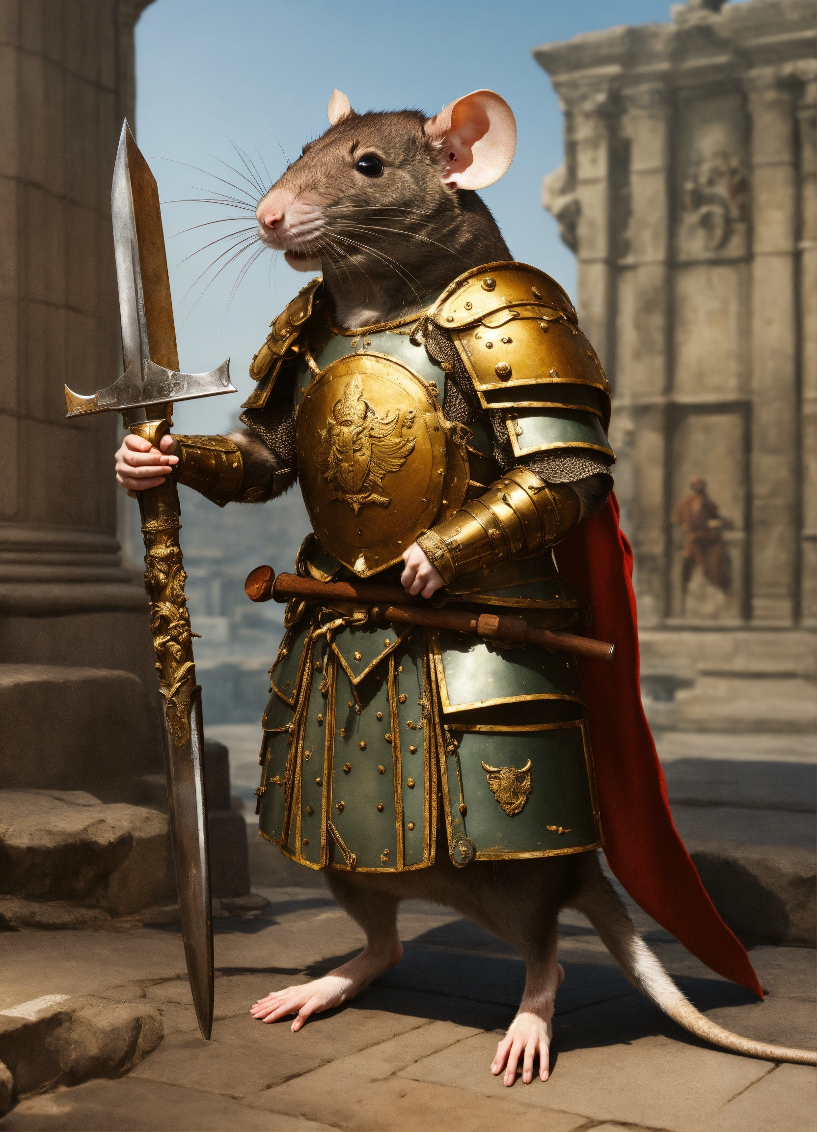 Lexica - Rat with a set of roman armor and weapons