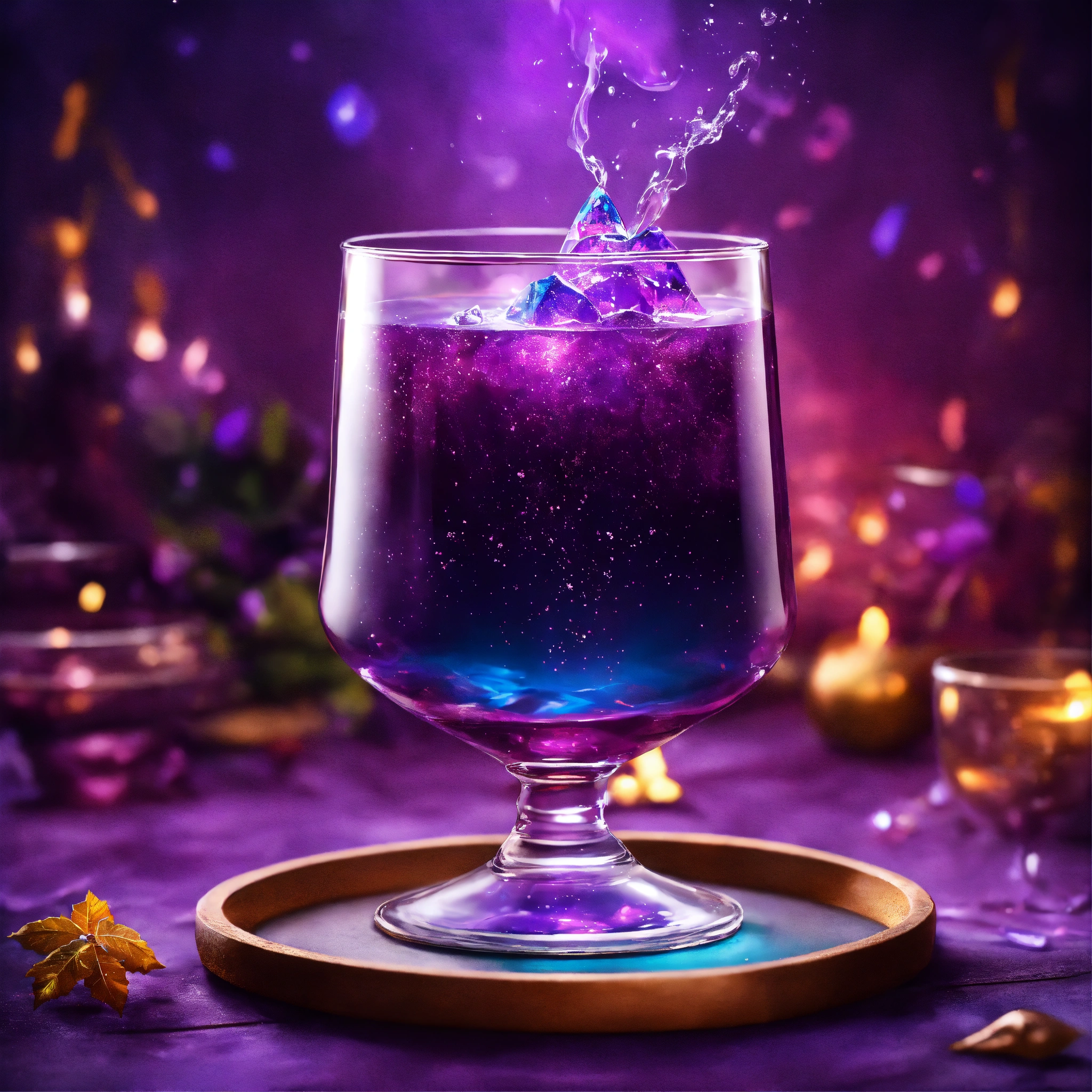Lexica - Realistic magical vibrant purple wizard drink in a glassware