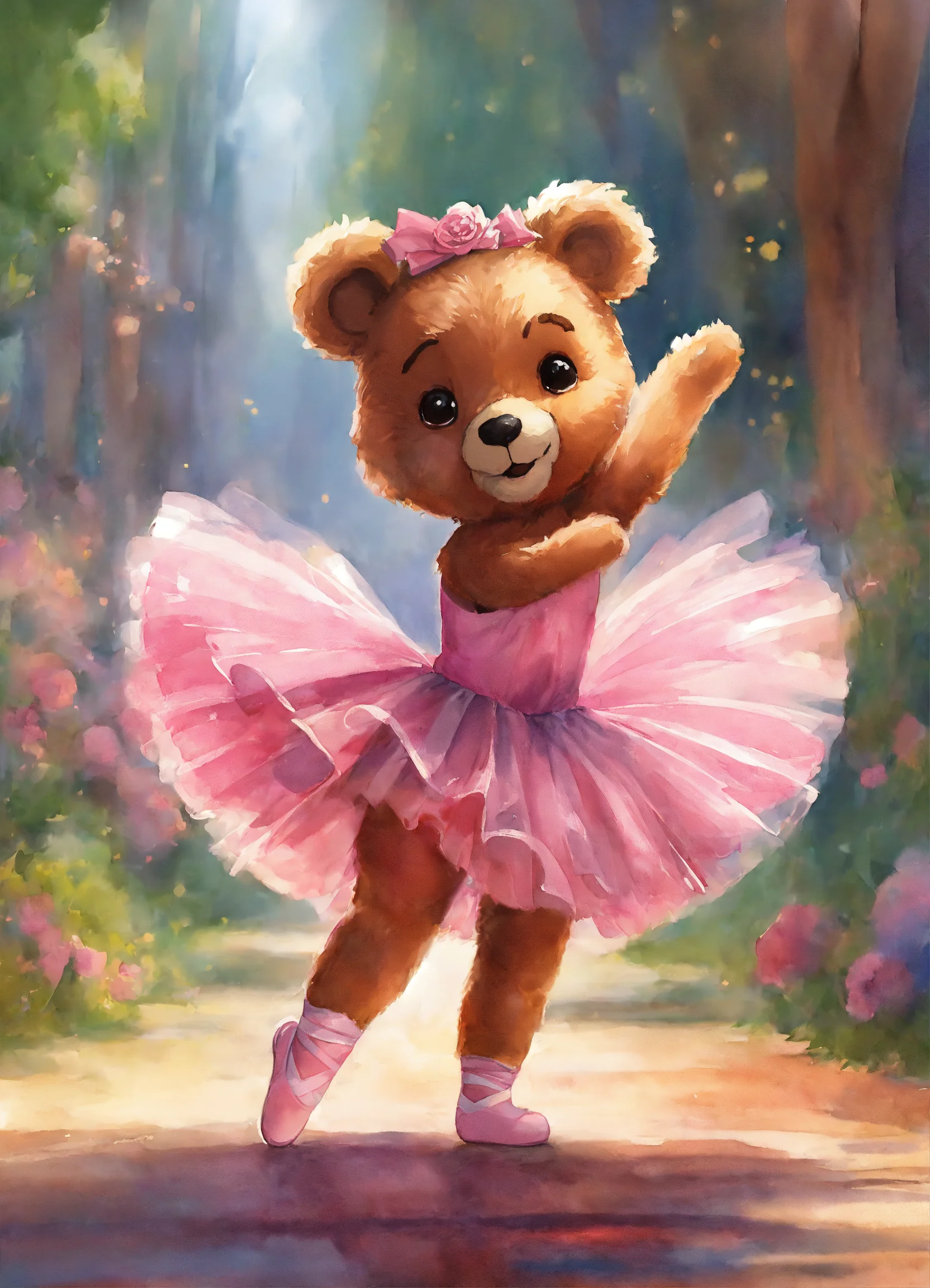 Lexica - Female ballet dancer teddy bear, watercolor, ,pixar animation ...