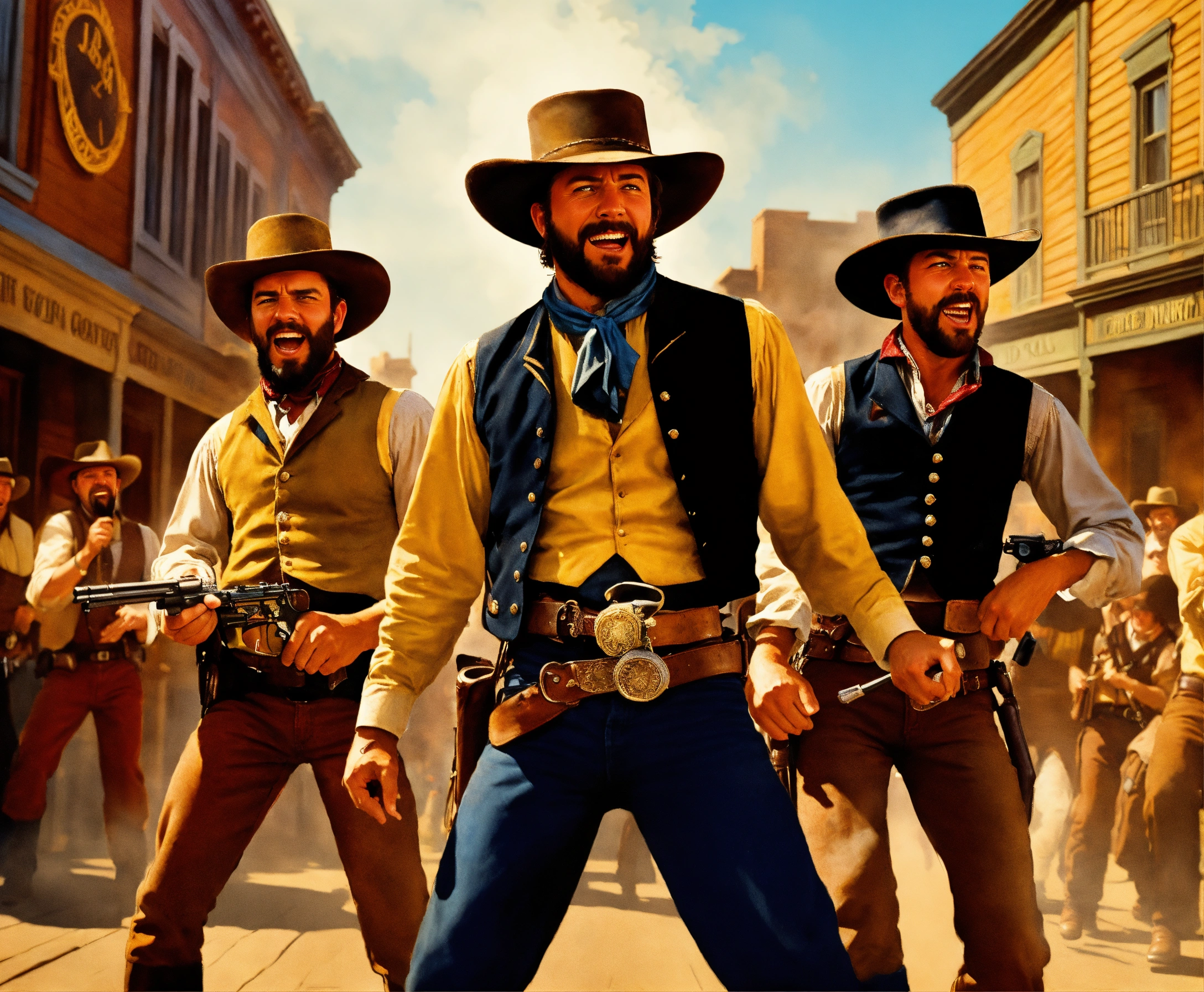 Lexica - A comical gang of goofy looking drunk cowboys fire their guns ...