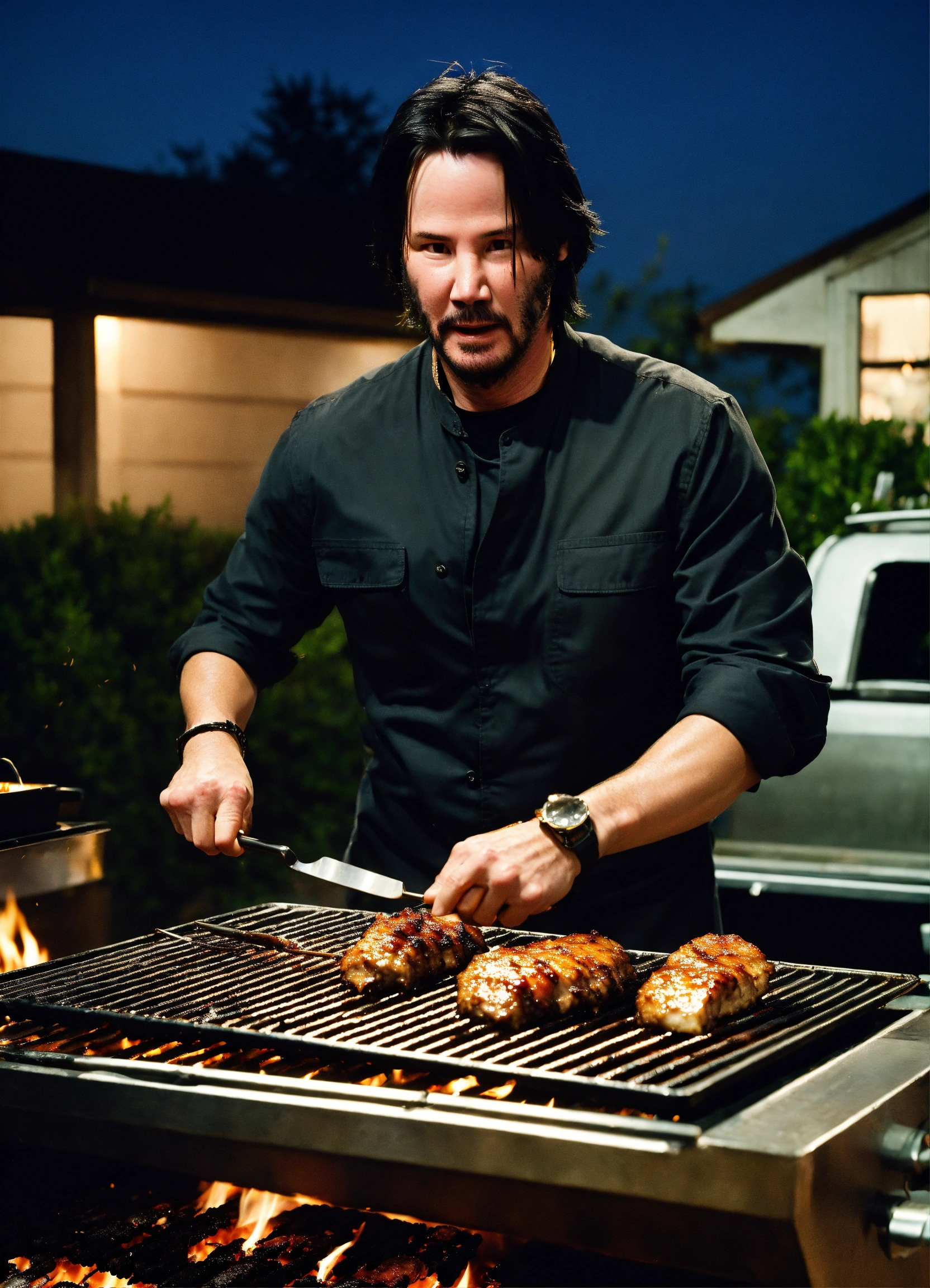 Lexica - "Keanu Ribs" Keanu reeves , grilling like a chef on his barbecue