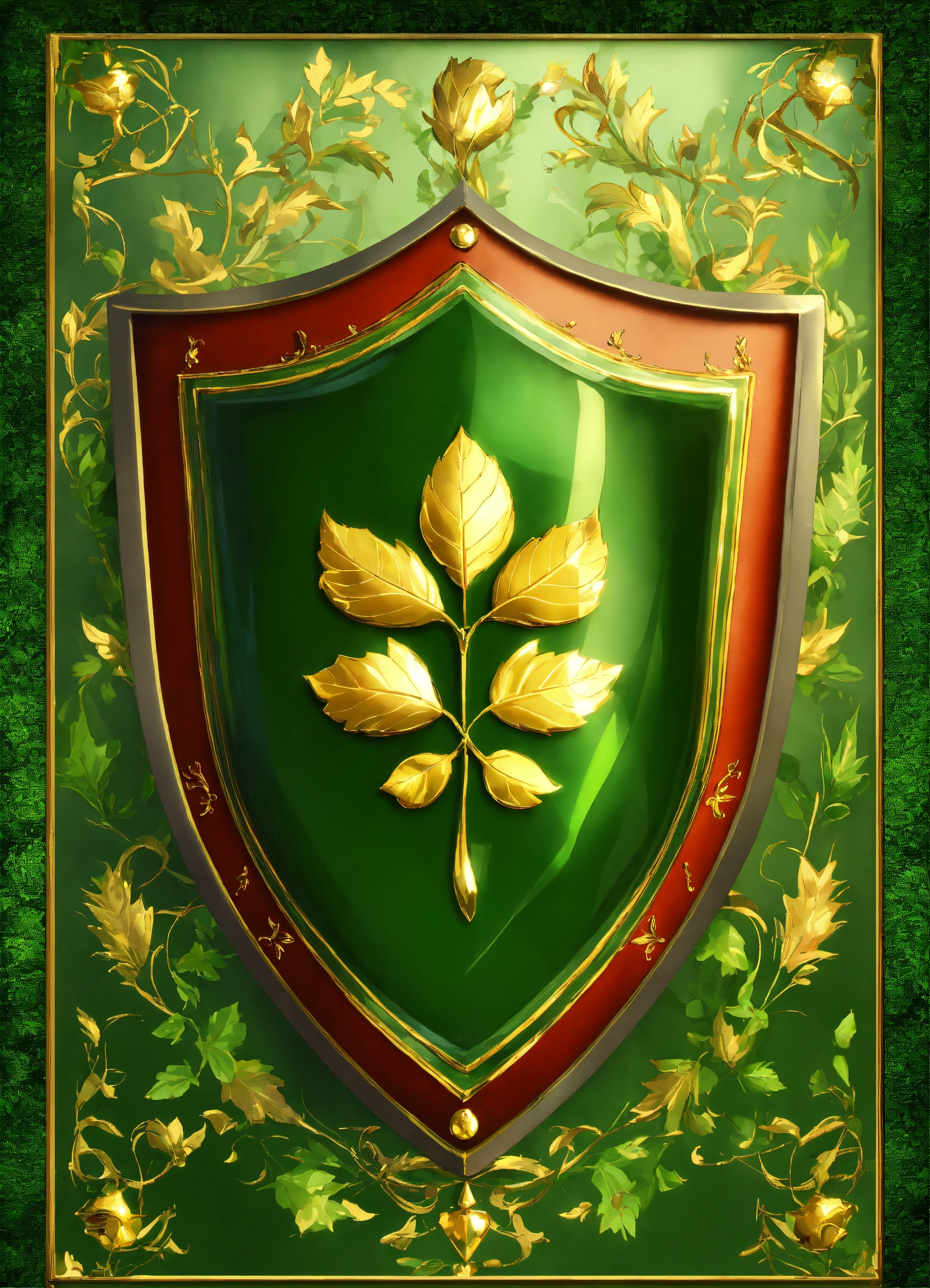 Lexica - A simple green shield with heraldry of gold leaves fantasy ...