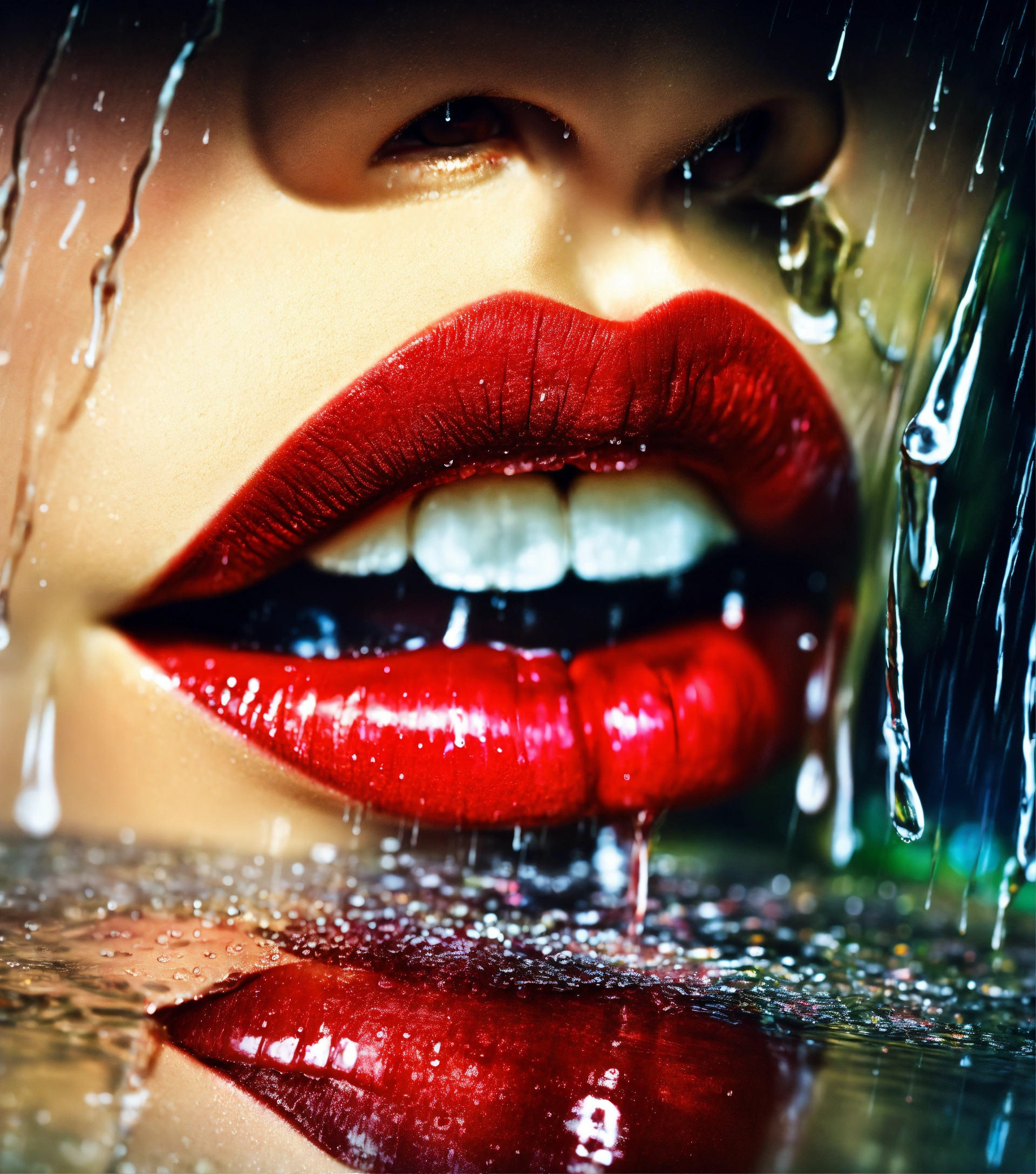 Lexica - A pair of lips, rain dripping with rain inside, VR ...
