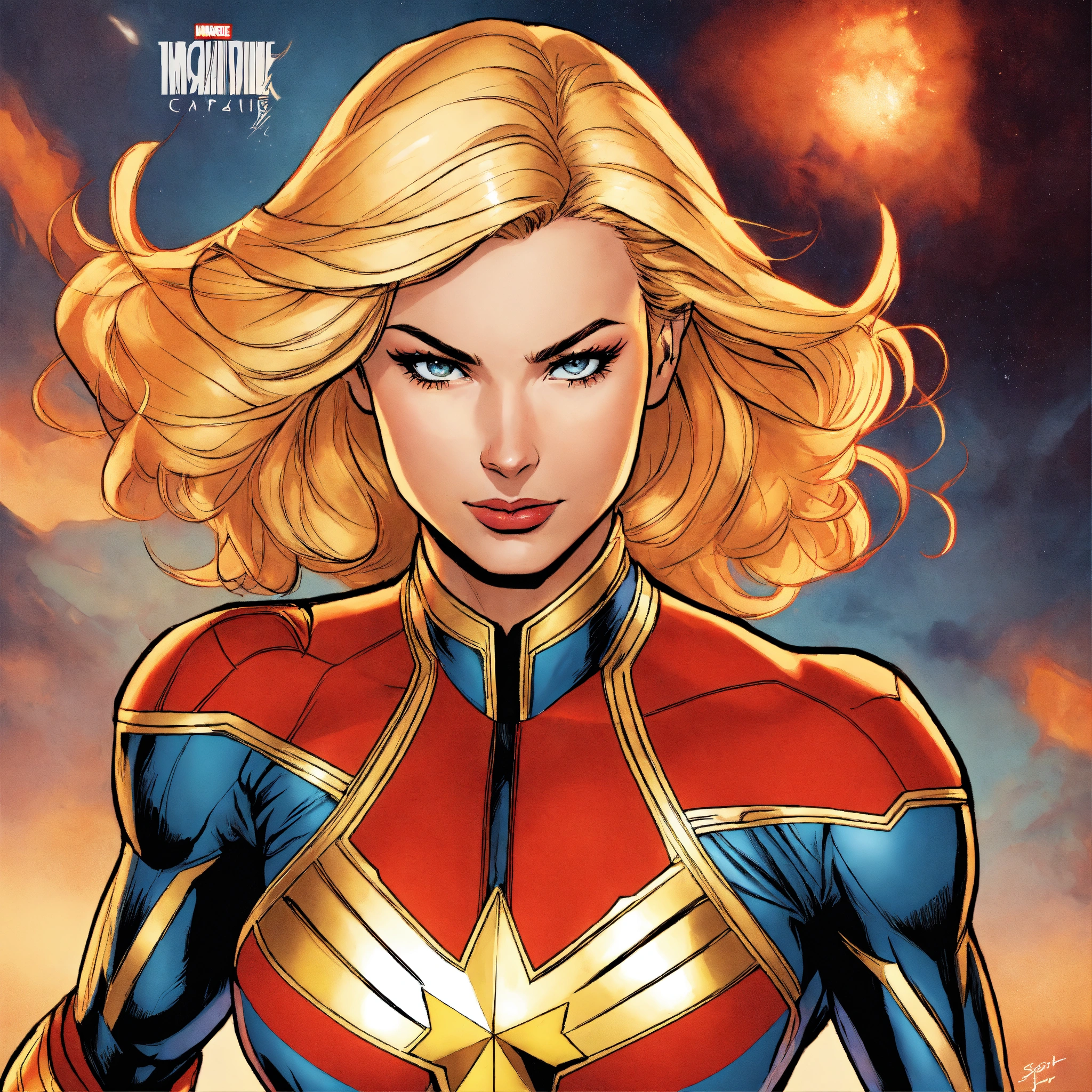 Lexica - Imagine Captain Marvel drawn cartoonishly by J. Scott Campbell.