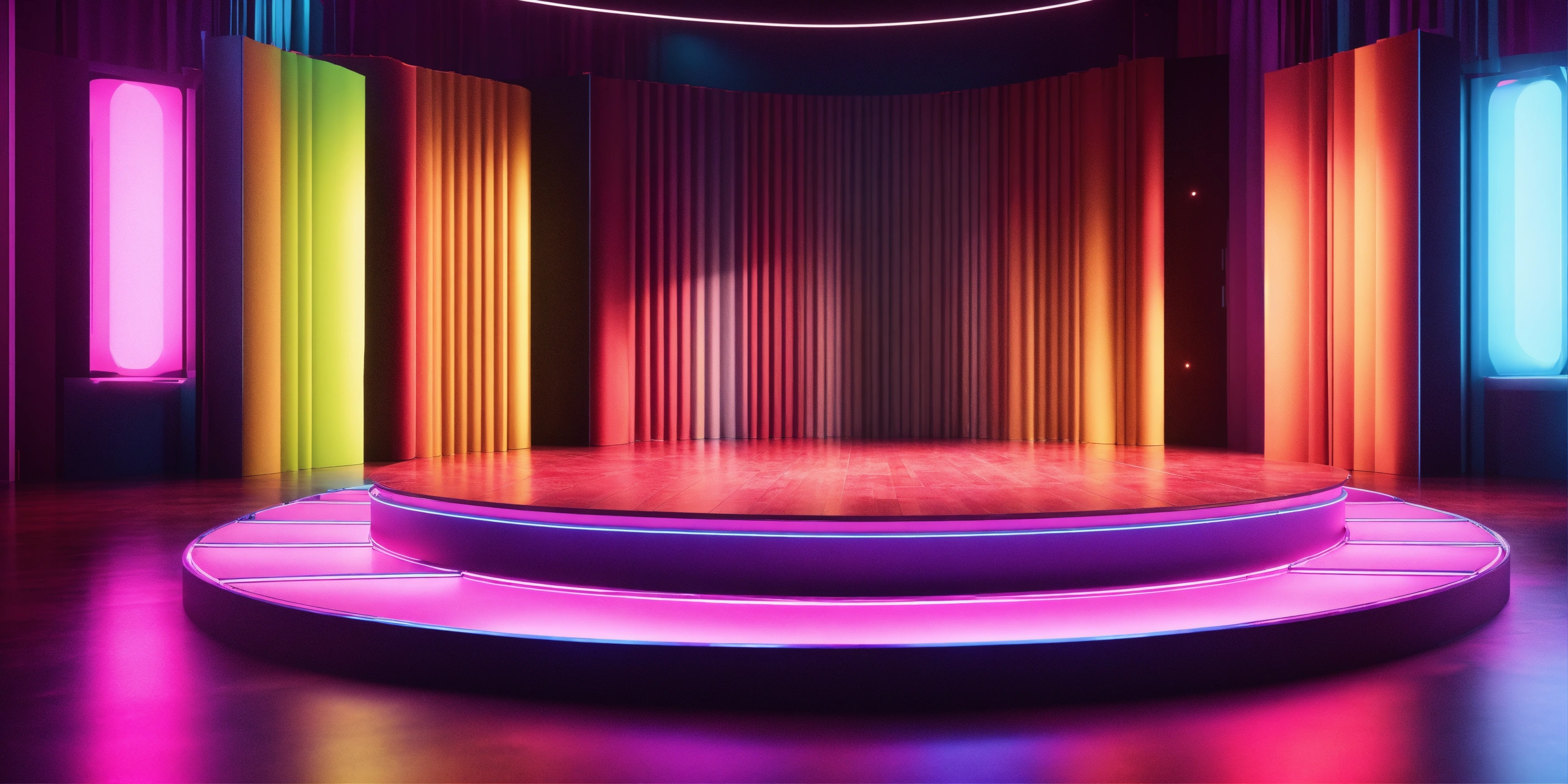 Lexica - A colorful stage in a bright room with multiple stages to ...