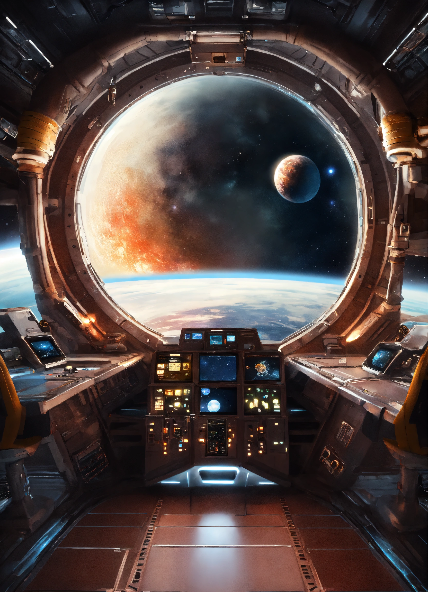 Lexica - Spaceship. View of space from a ship, realistic