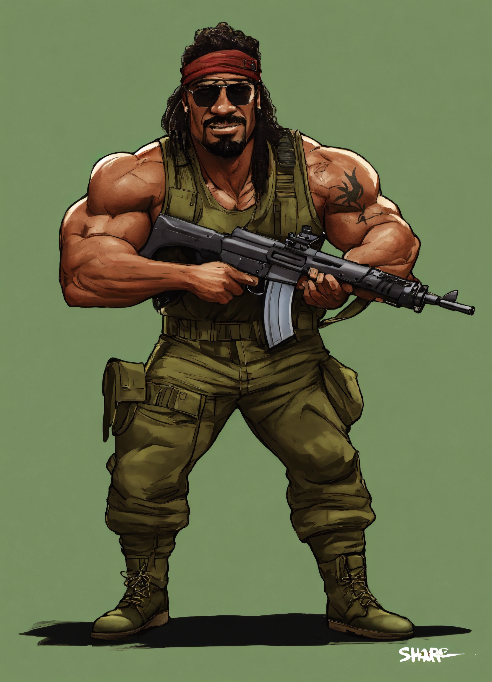 Lexica - A man rambo style caricature with Sharpeï dogg