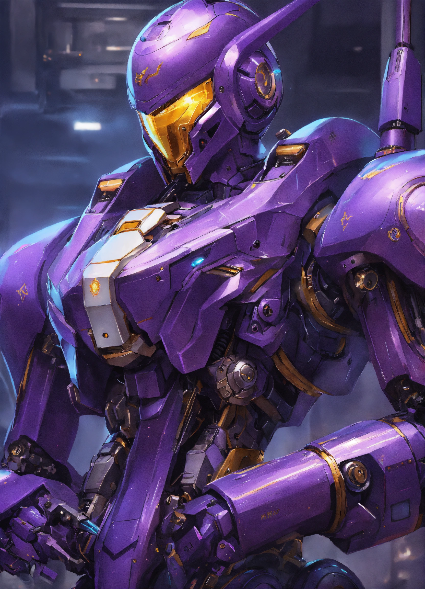 Lexica - Anime art of a royal purple purely mechanical gear large mecha ...